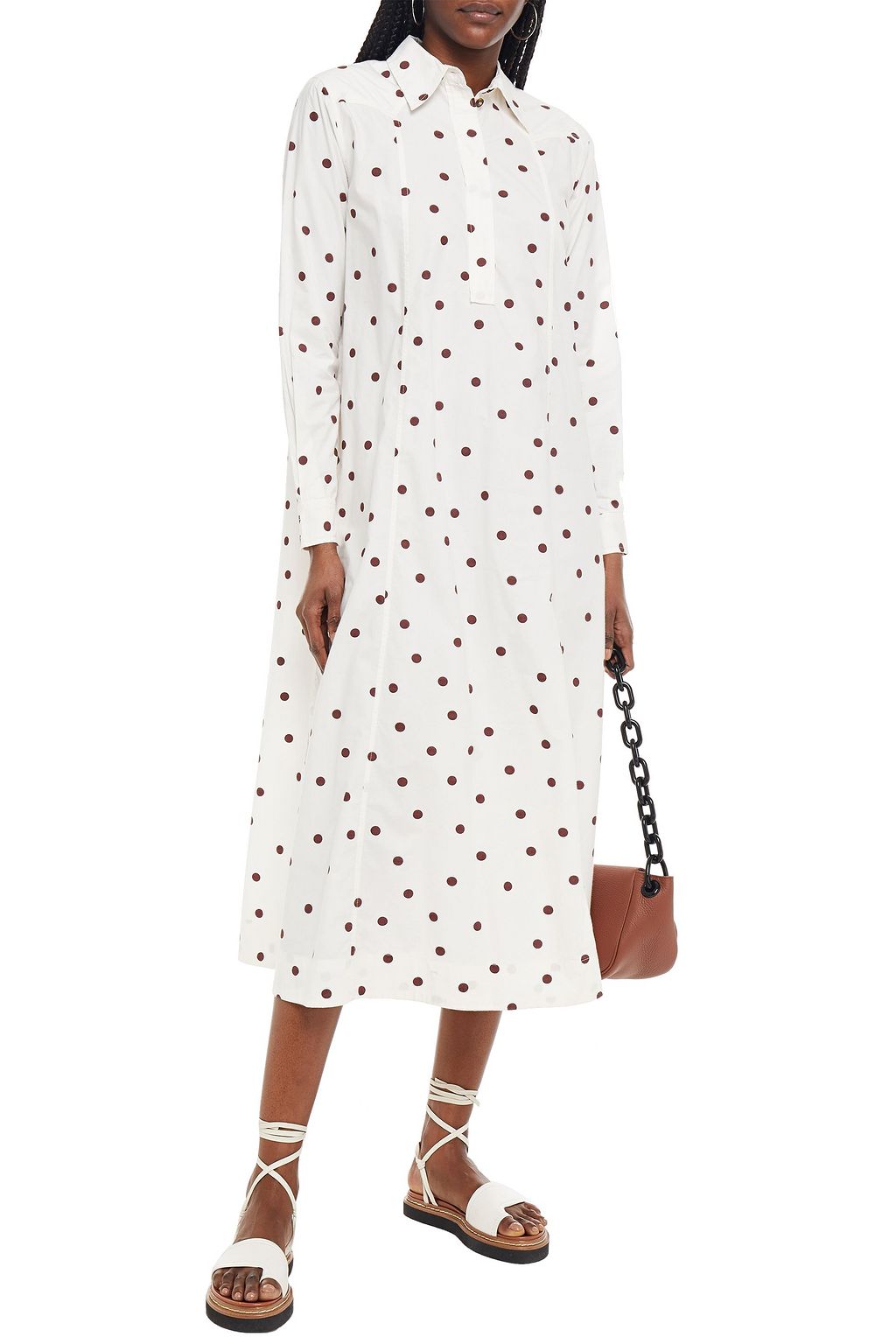 Ganni Polka Dot Cotton Poplin Midi Shirt Dress The Outnet