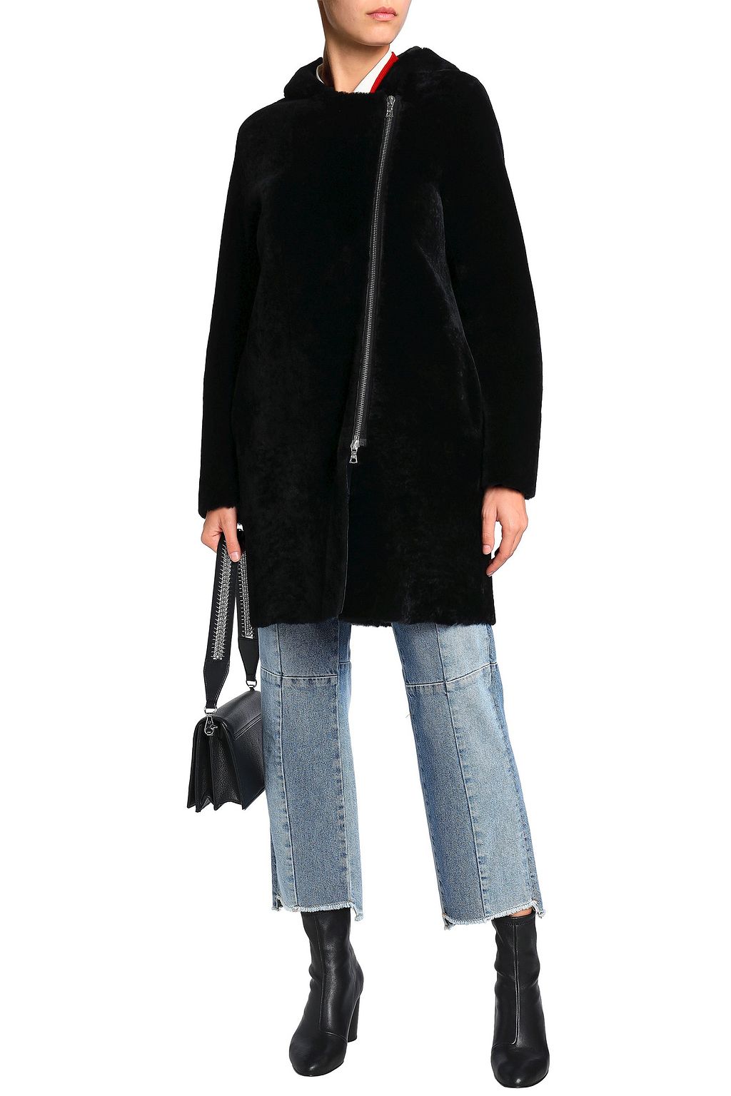 SANDRO Shearling hooded coat | THE OUTNET
