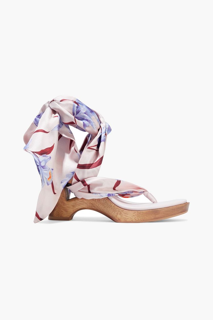 Fliederfarben Scarf Tie floral-print satin-twill and leather wedge ...