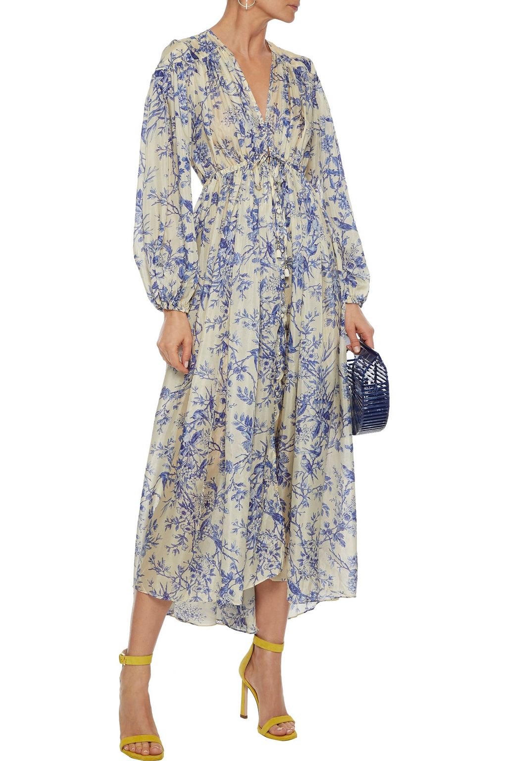 ZIMMERMANN Verity gathered printed silk crepe de chine midi dress ...