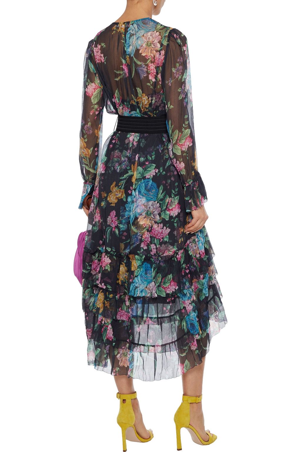 Zimmermann Ninety Six Ruffled Floral Print Silk Georgette Midi Dress