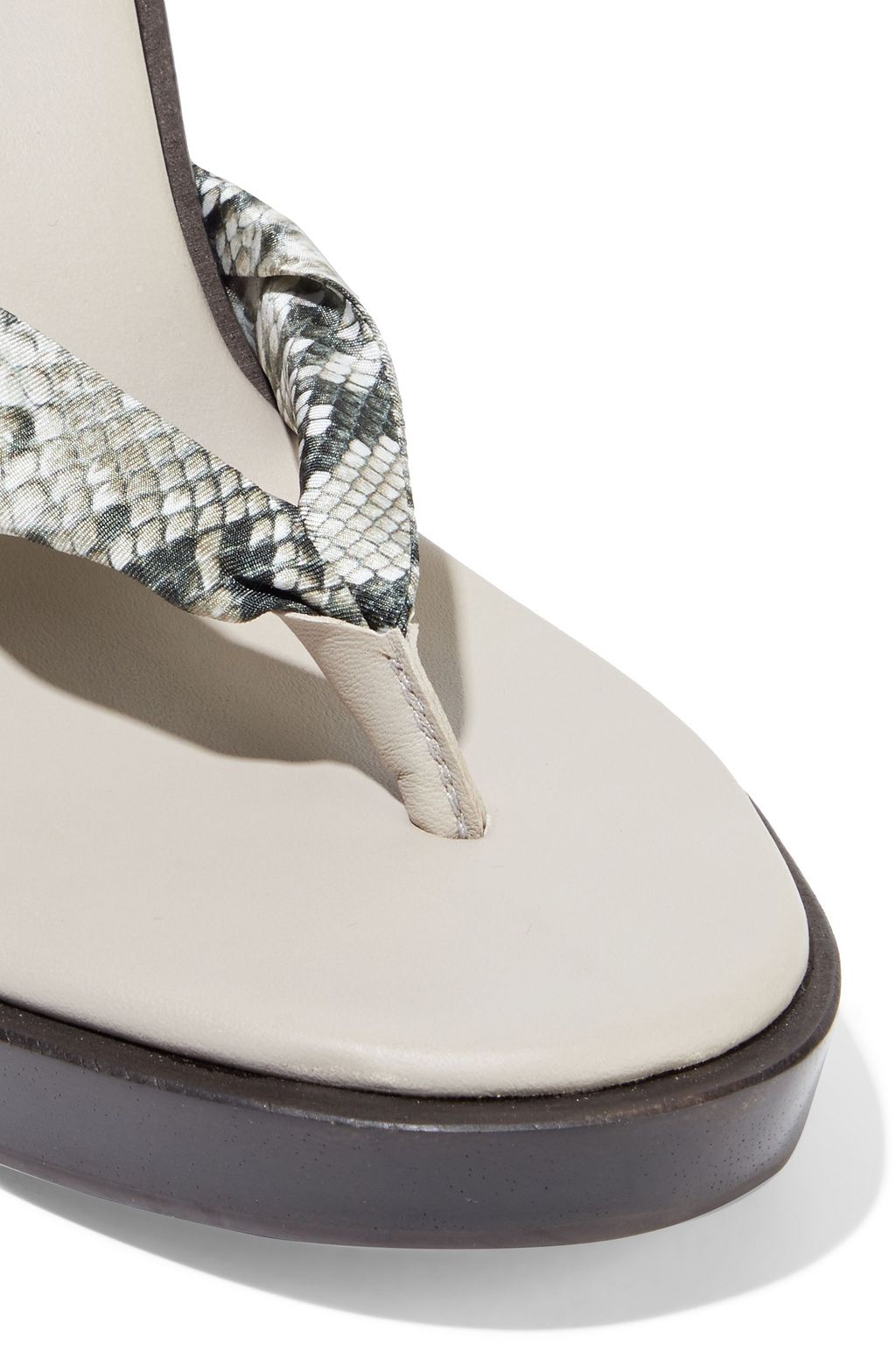 Grey green Snake-print satin-twill and leather wedge sandals ...