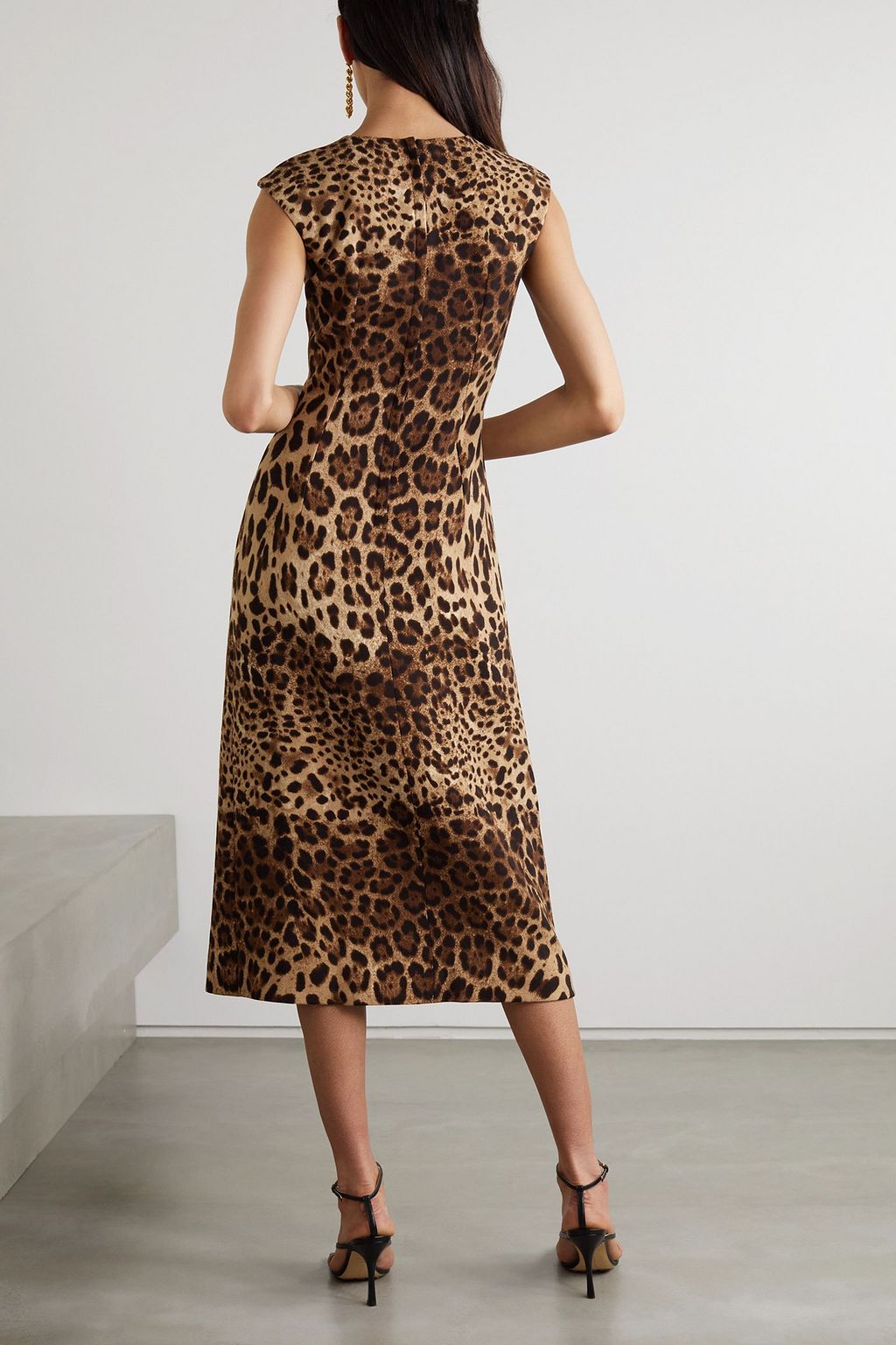 Dolceandgabbana Leopard Print Wool Crepe Midi Dress The Outnet