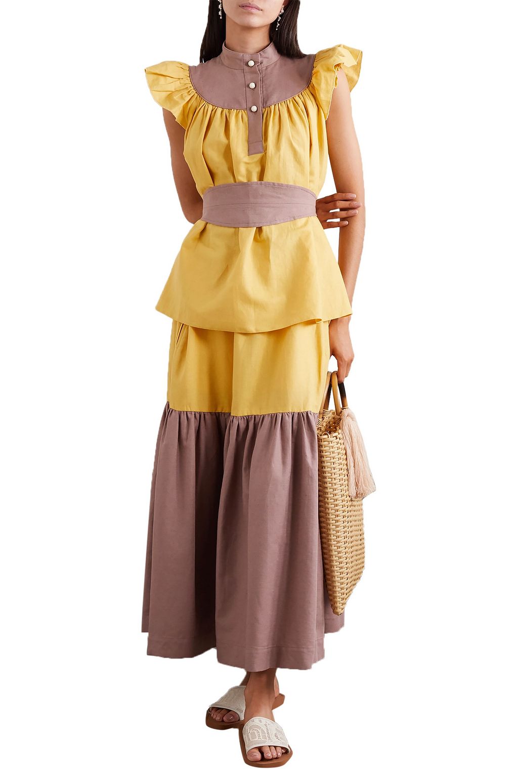 Mustard Kasia belted ruffled linen blouse | Sale up to 70% off | THE ...