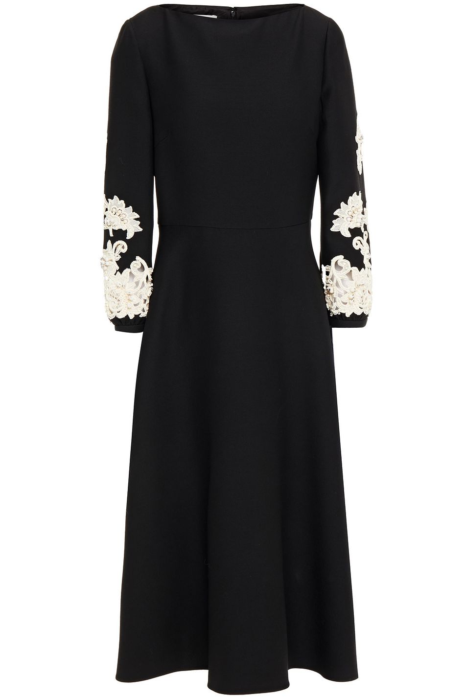 Valentino Garavani Embellished Lace Trimmed Wool And Silk Blend Crepe