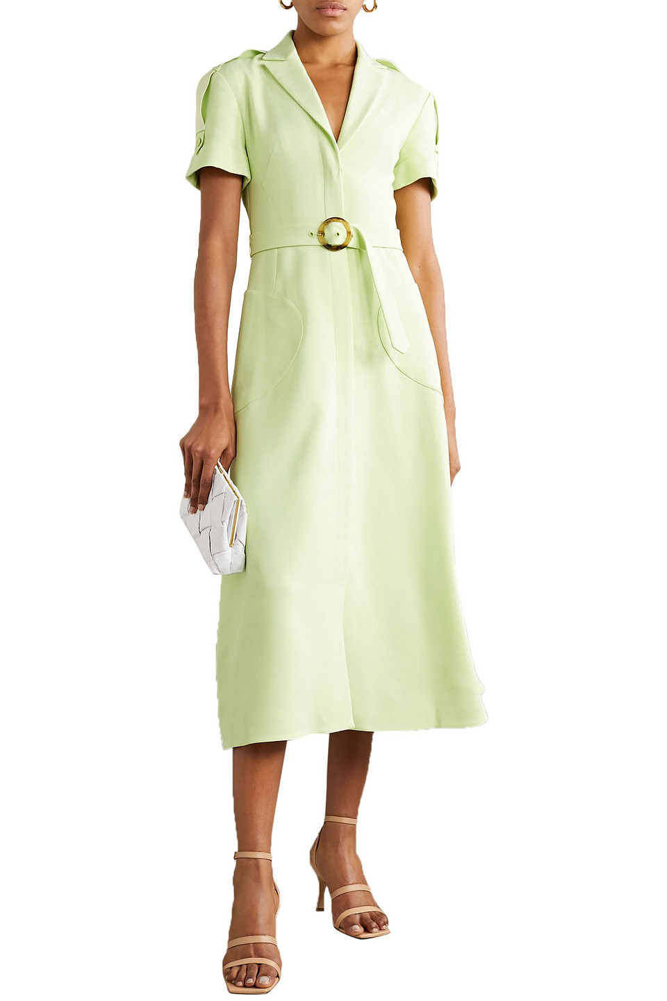 Simkhai Helena Belted Cutout Crepe Midi Dress In Green | ModeSens