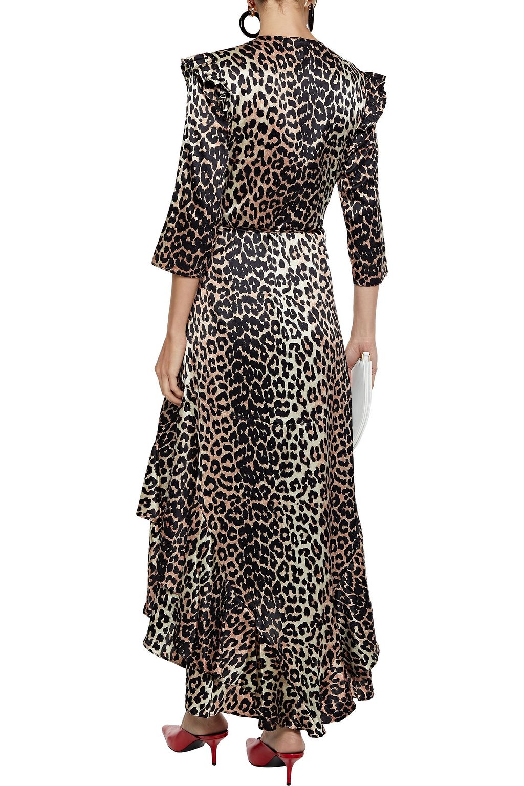 Ganni Leopard Print Silk Blend Satin Wrap Dress The Outnet
