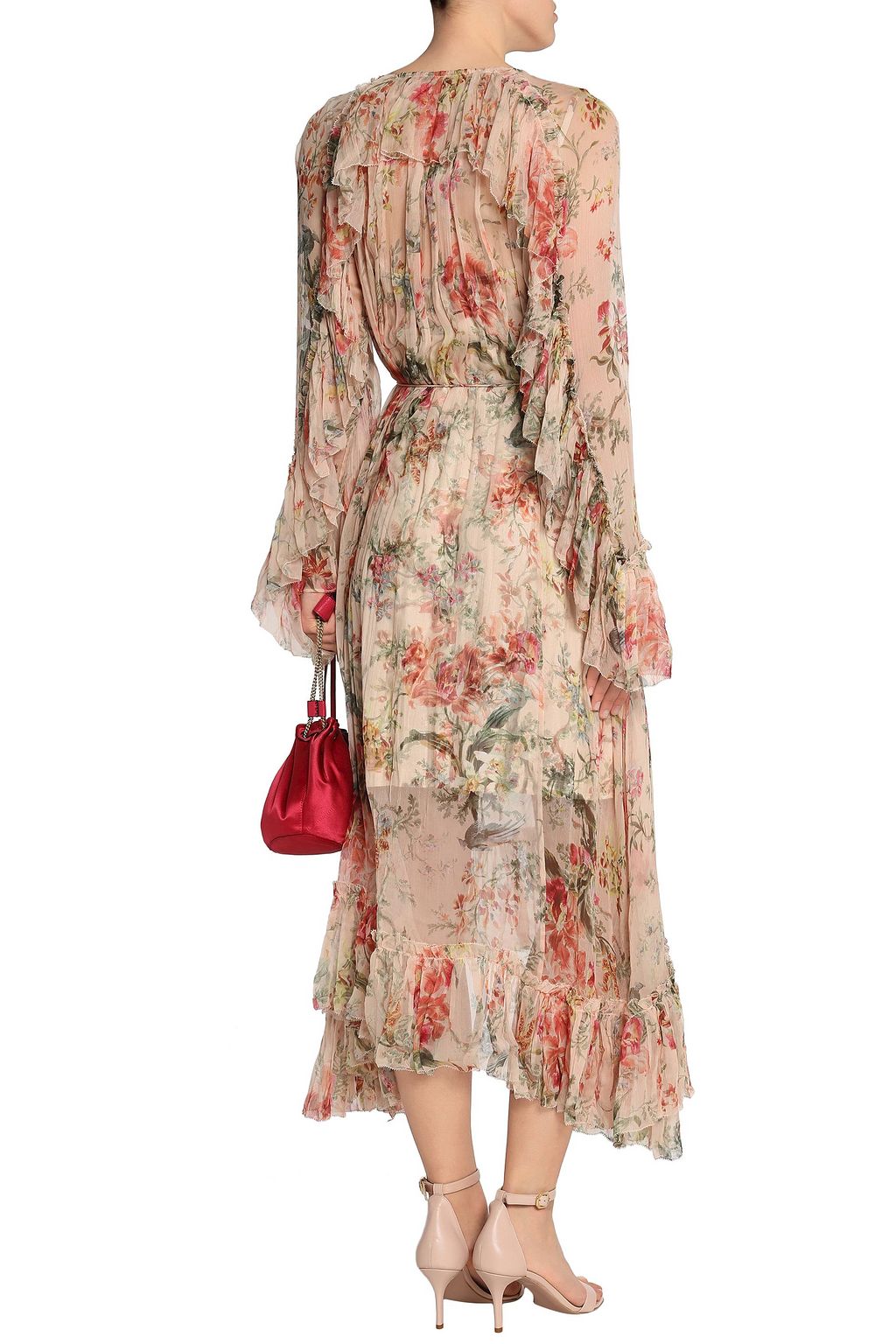 Zimmermann Mercer Ruffled Floral Print Silk Georgette Midi Dress The