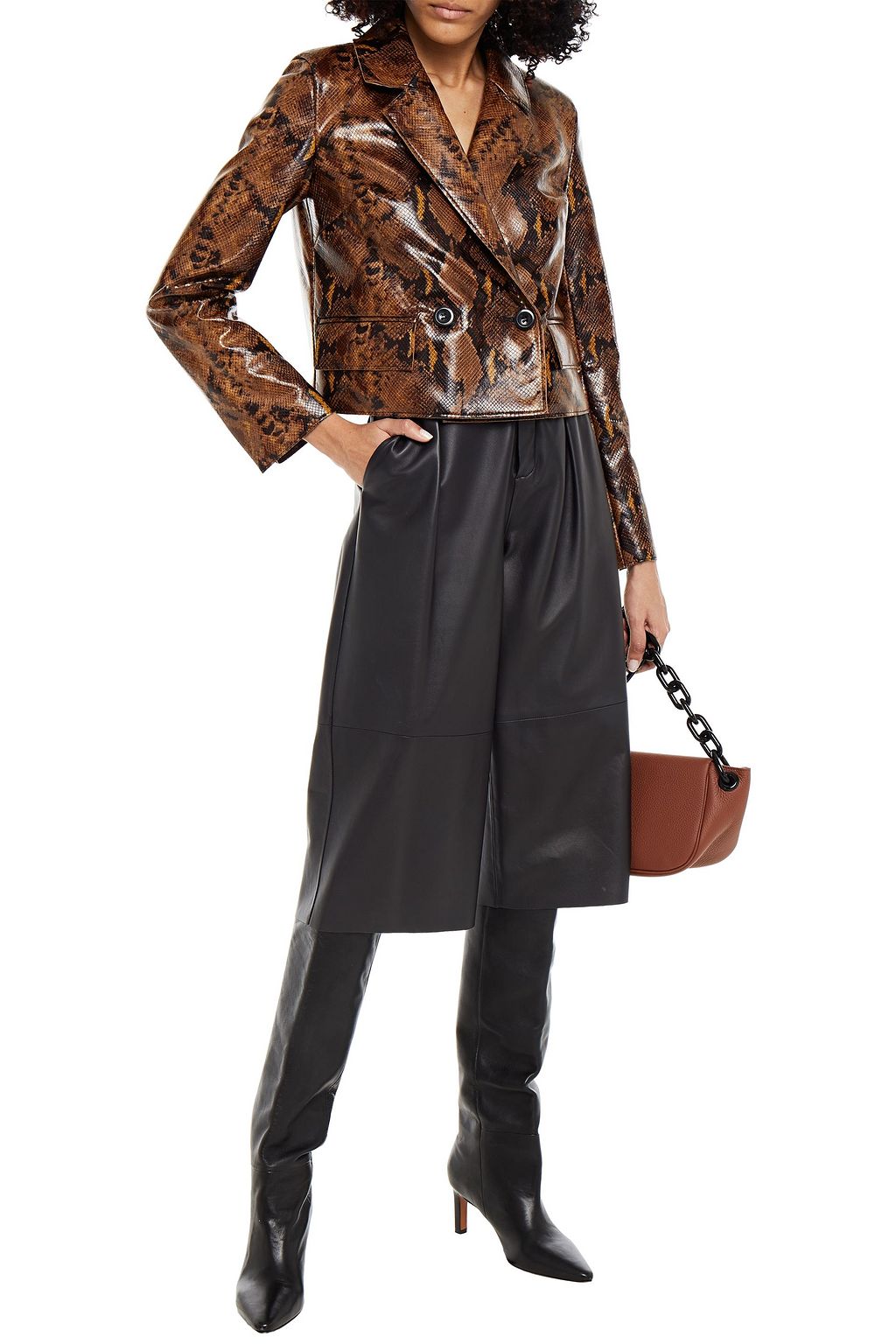 STAND STUDIO Double-breasted faux snake-effect leather blazer | THE OUTNET