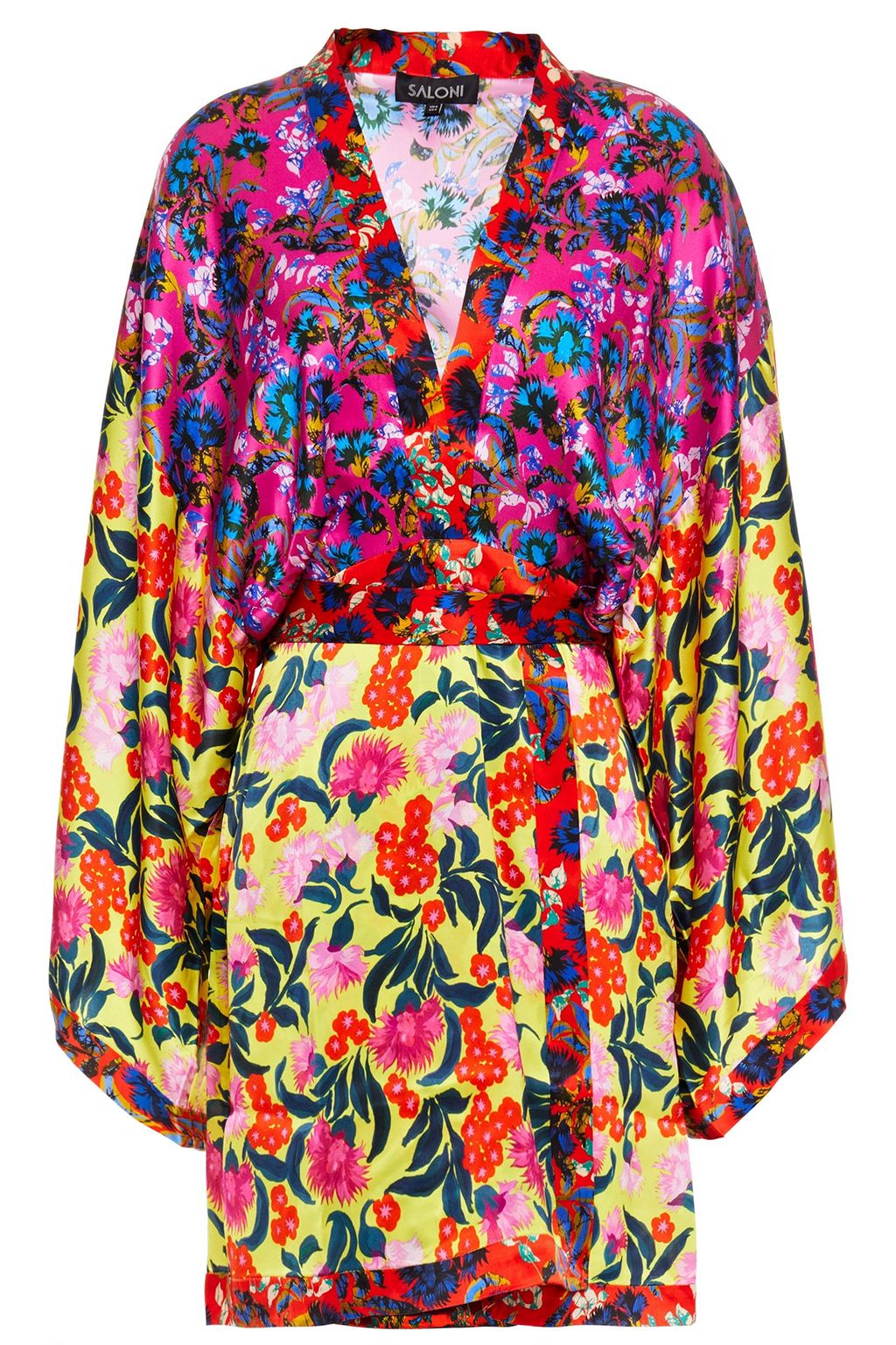 SALONI Suki wrap-effect paneled floral-print silk-satin mini dress ...