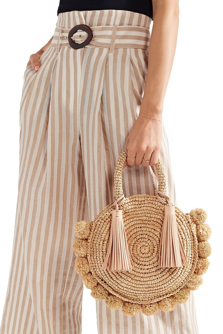 LOEFFLER RANDALL Circle leather-trimmed embellished straw tote | THE OUTNET