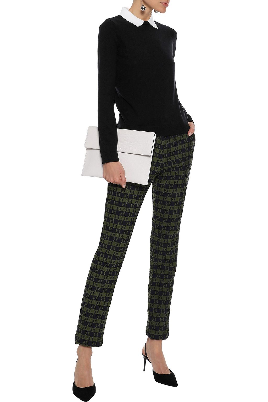 REDVALENTINO Point d'esprit-trimmed cashmere and silk-blend sweater ...