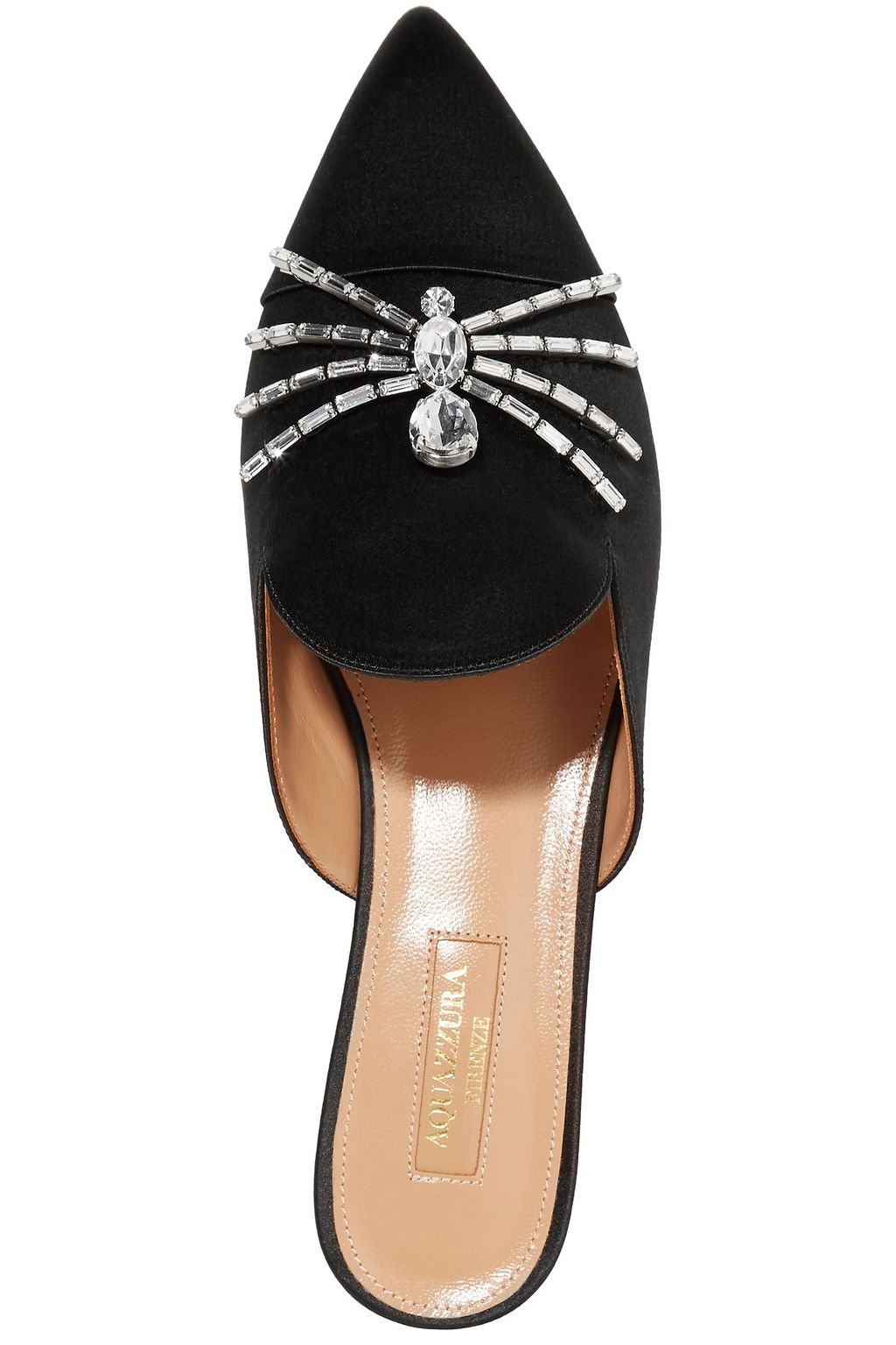 AQUAZZURA Crystal-embellished satin slippers | THE OUTNET