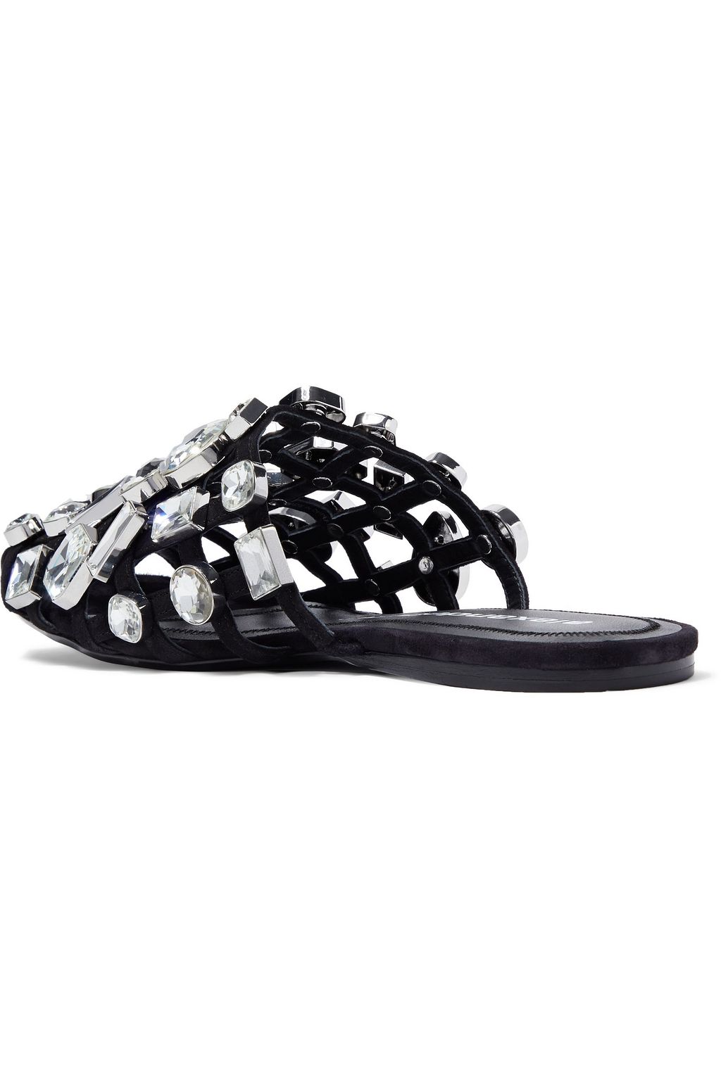 ALEXANDER WANG Amelia cutout crystal-embellished suede slippers | THE ...