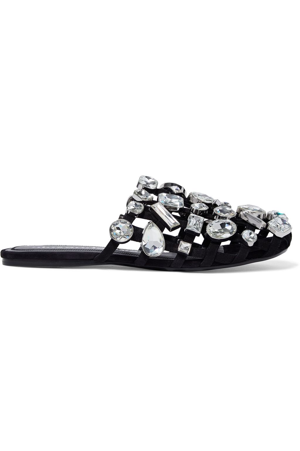 ALEXANDER WANG Amelia cutout crystal-embellished suede slippers | THE ...