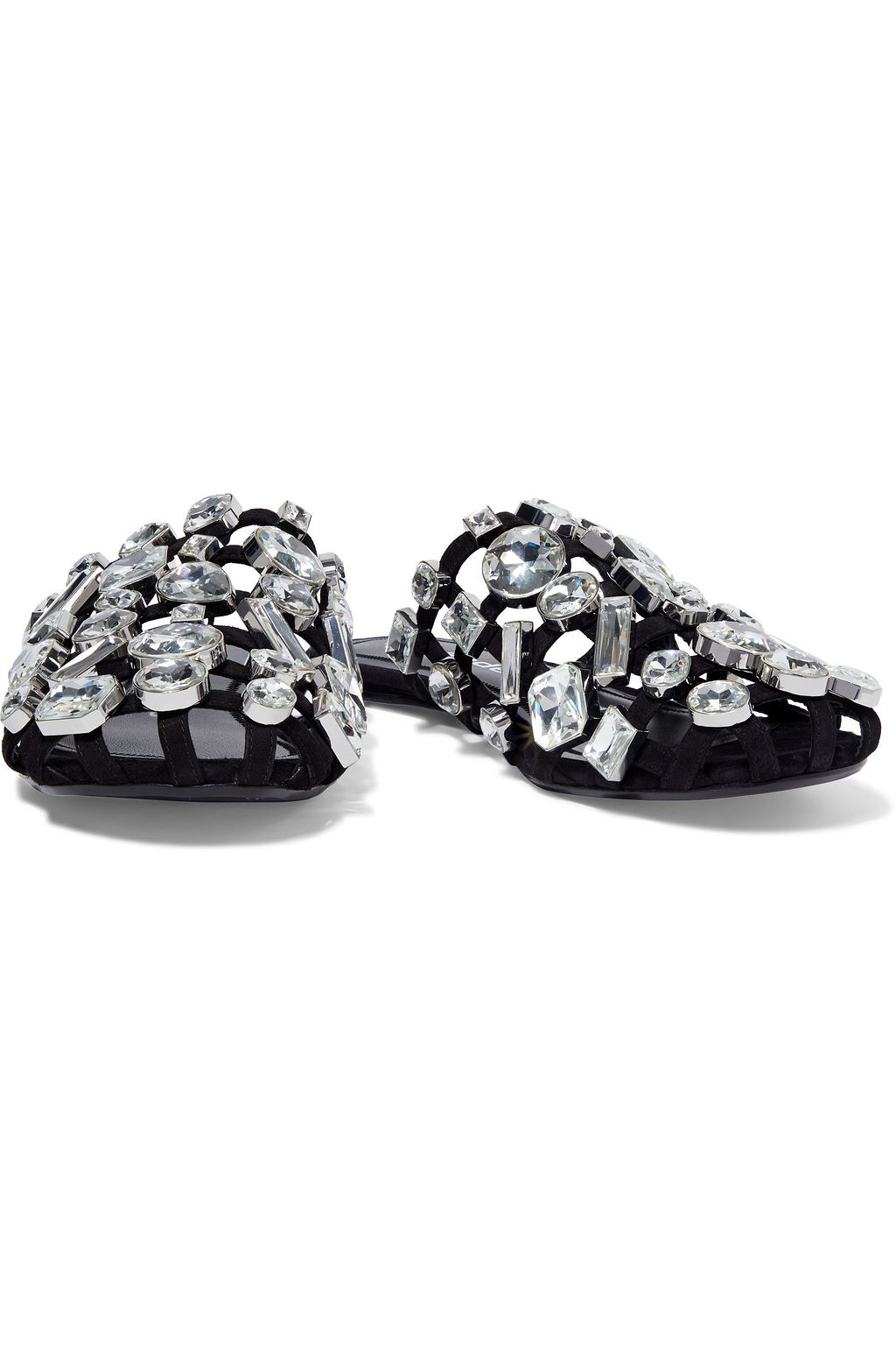 ALEXANDER WANG Amelia cutout crystal-embellished suede slippers | THE ...
