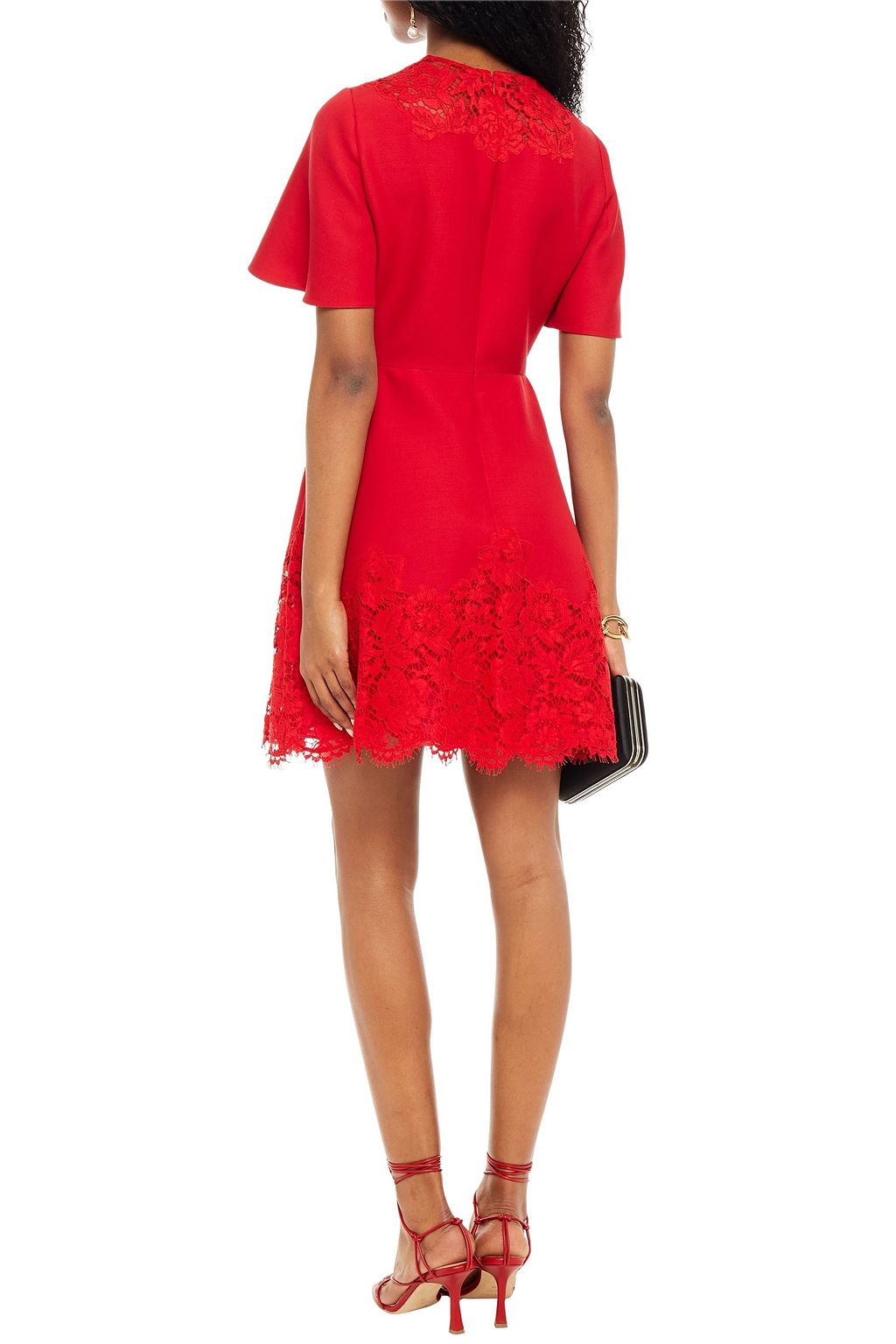 Valentino Garavani Corded Lace Paneled Wool And Silk Blend Crepe Mini