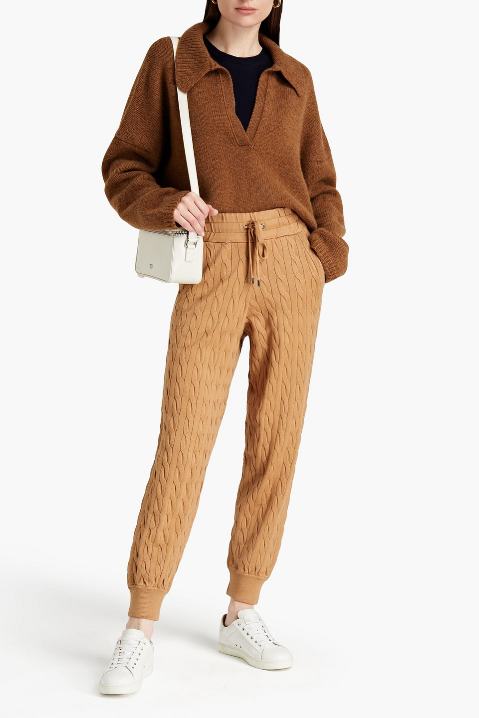 Veronica Beard Auden Cable-knit Track Pants In Camel | ModeSens
