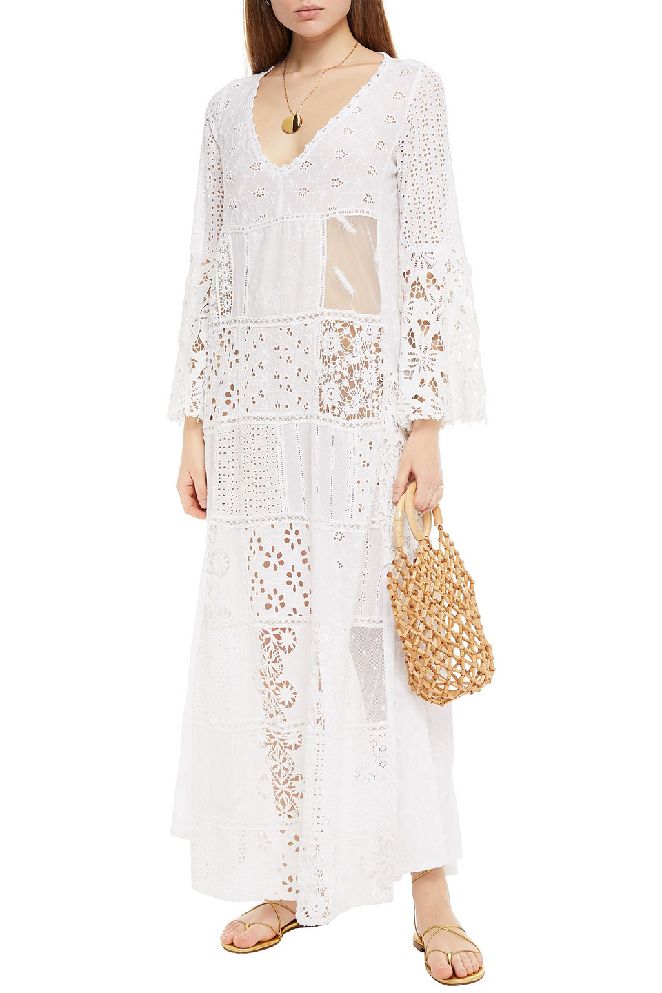 Anjuna Paneled Broderie Anglaise Cotton And Guipure Lace Maxi Dress In White | ModeSens