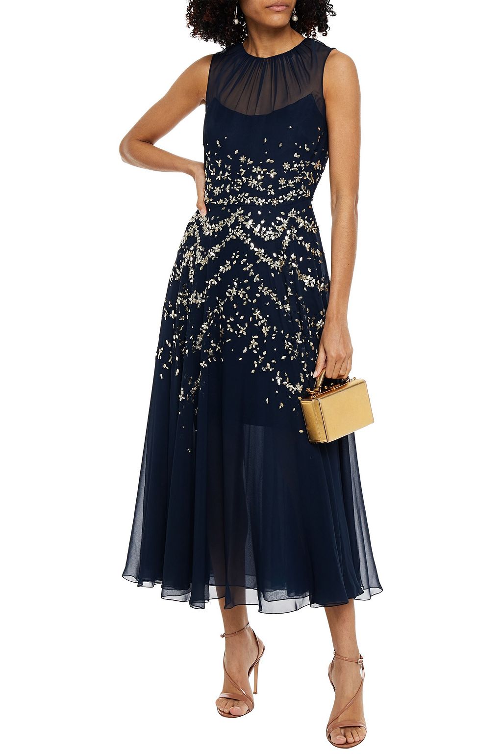 Oscar De La Renta Embellished Gathered Silk Chiffon Midi Dress The Outnet