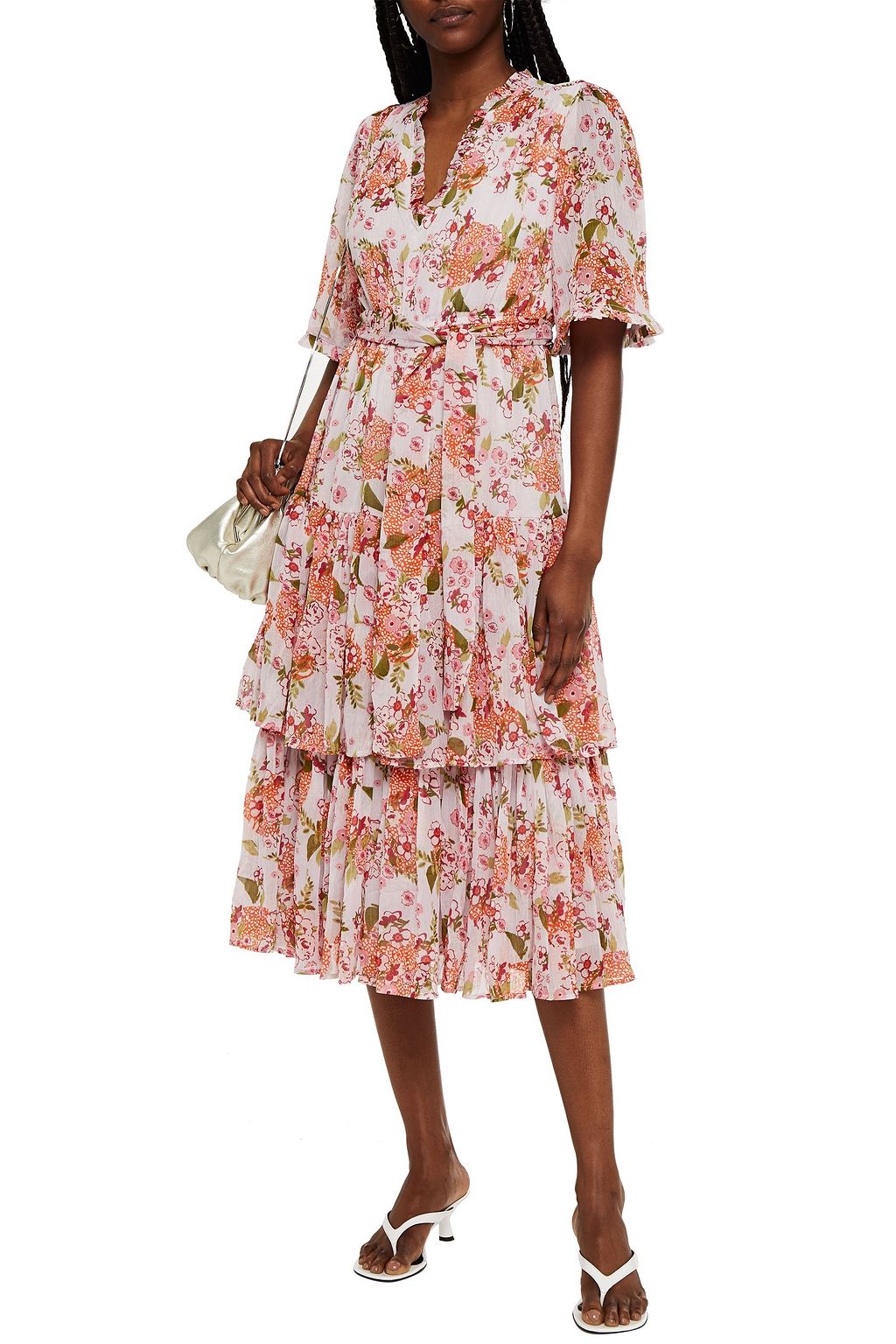 BYTIMO Belted tiered floral-print crepon midi dress | 최대 70% 세일 | THE ...