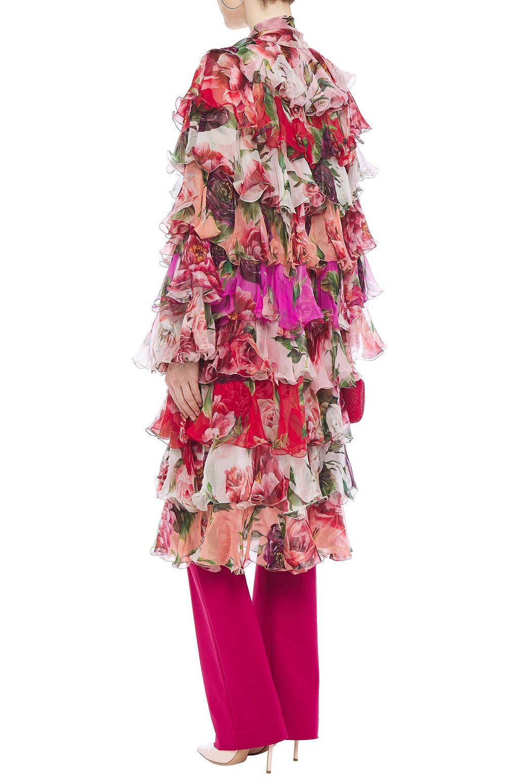 Dolce And Gabbana Ruffled Floral Print Silk Chiffon Jacket The Outnet