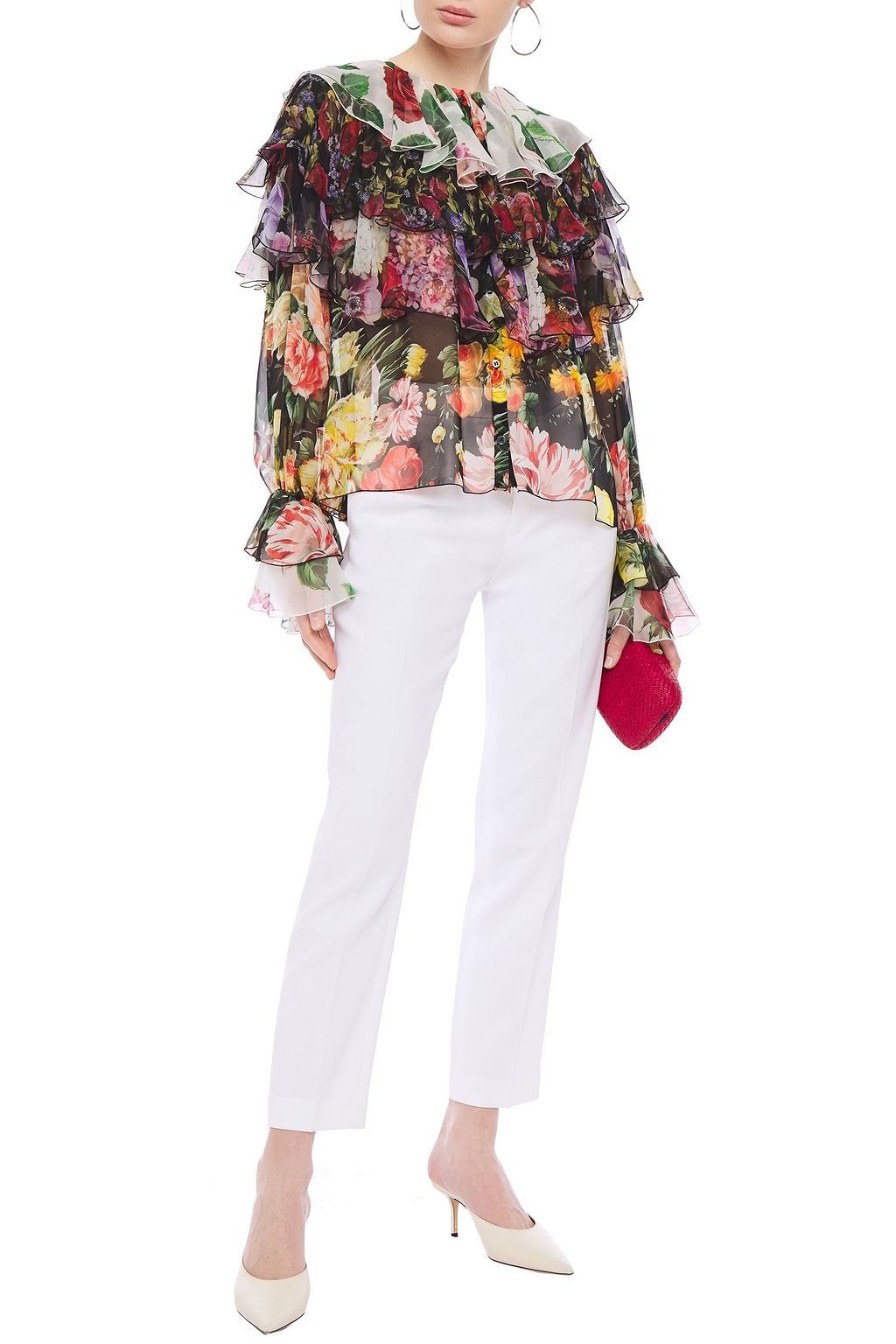 Dolceandgabbana Ruffled Floral Print Silk Chiffon Blouse The Outnet