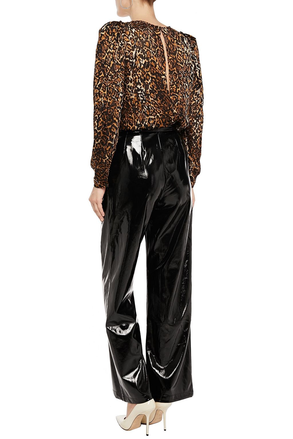 Black Dina pleated faux patent-leather wide-leg pants | Sale up to 70% ...