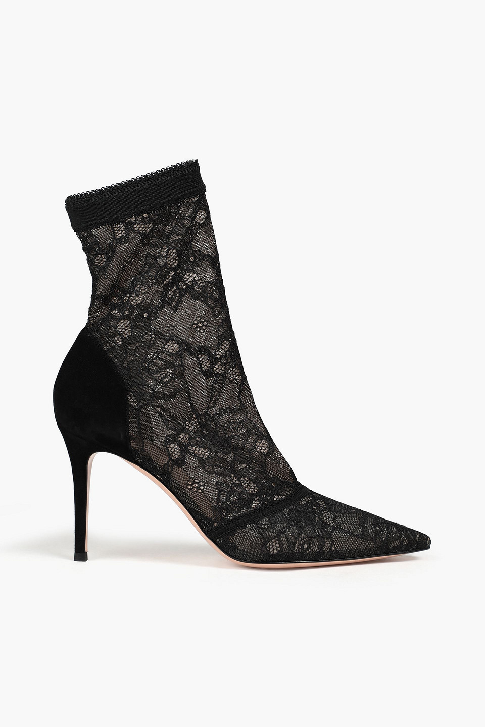 Gianvito Rossi Brinn 85 Suede-paneled Stretch-lace Ankle Boots In Black ...