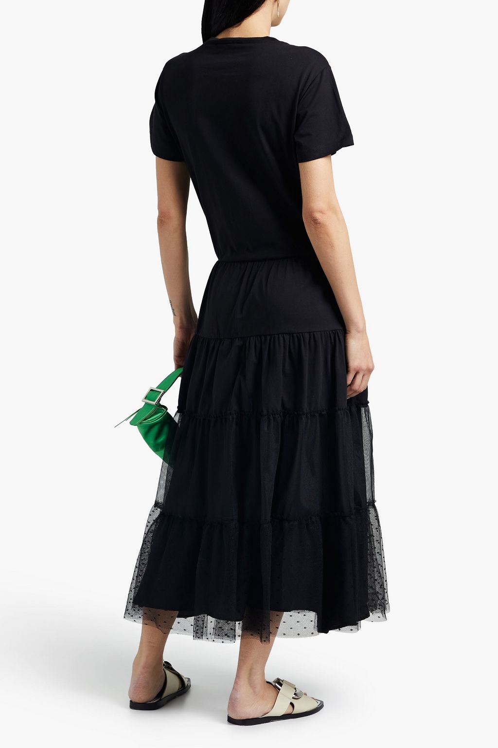 Redvalentino Tiered Point Desprit And Tulle Paneled Cotton Jersey Midi