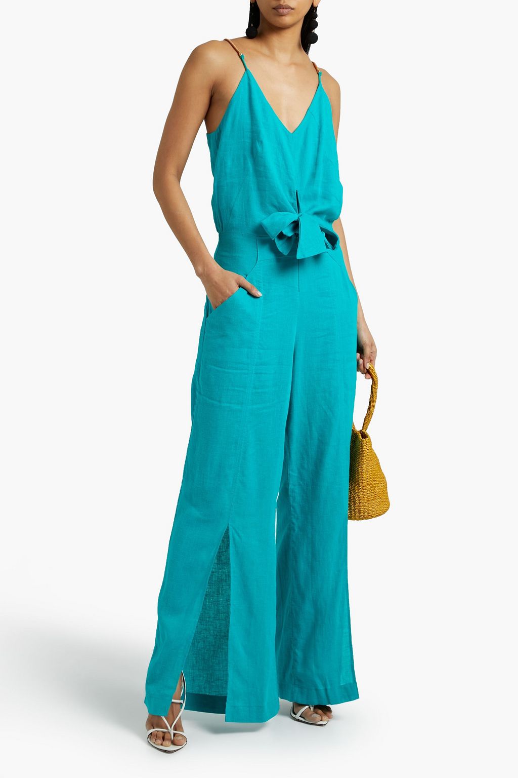 VIX PAULA HERMANNY Nora tie-front linen-blend wide-leg jumpsuit | THE ...