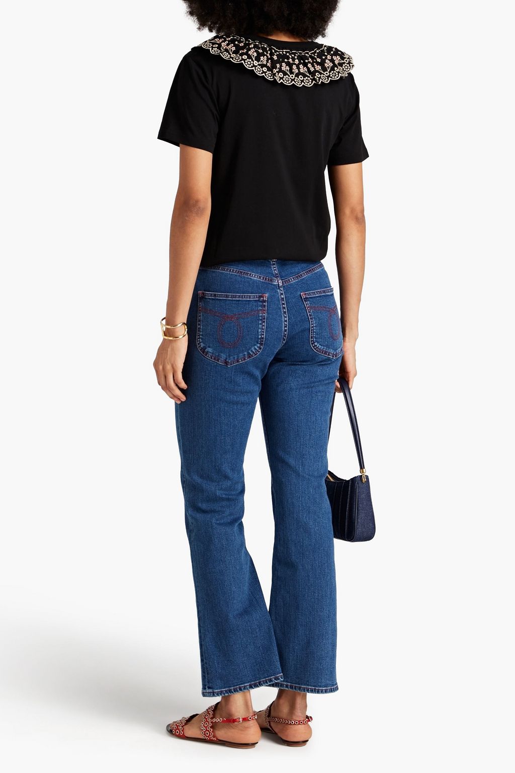 See By ChloÉ Broderie Anglaise Trimmed Cotton Jersey T Shirt The Outnet