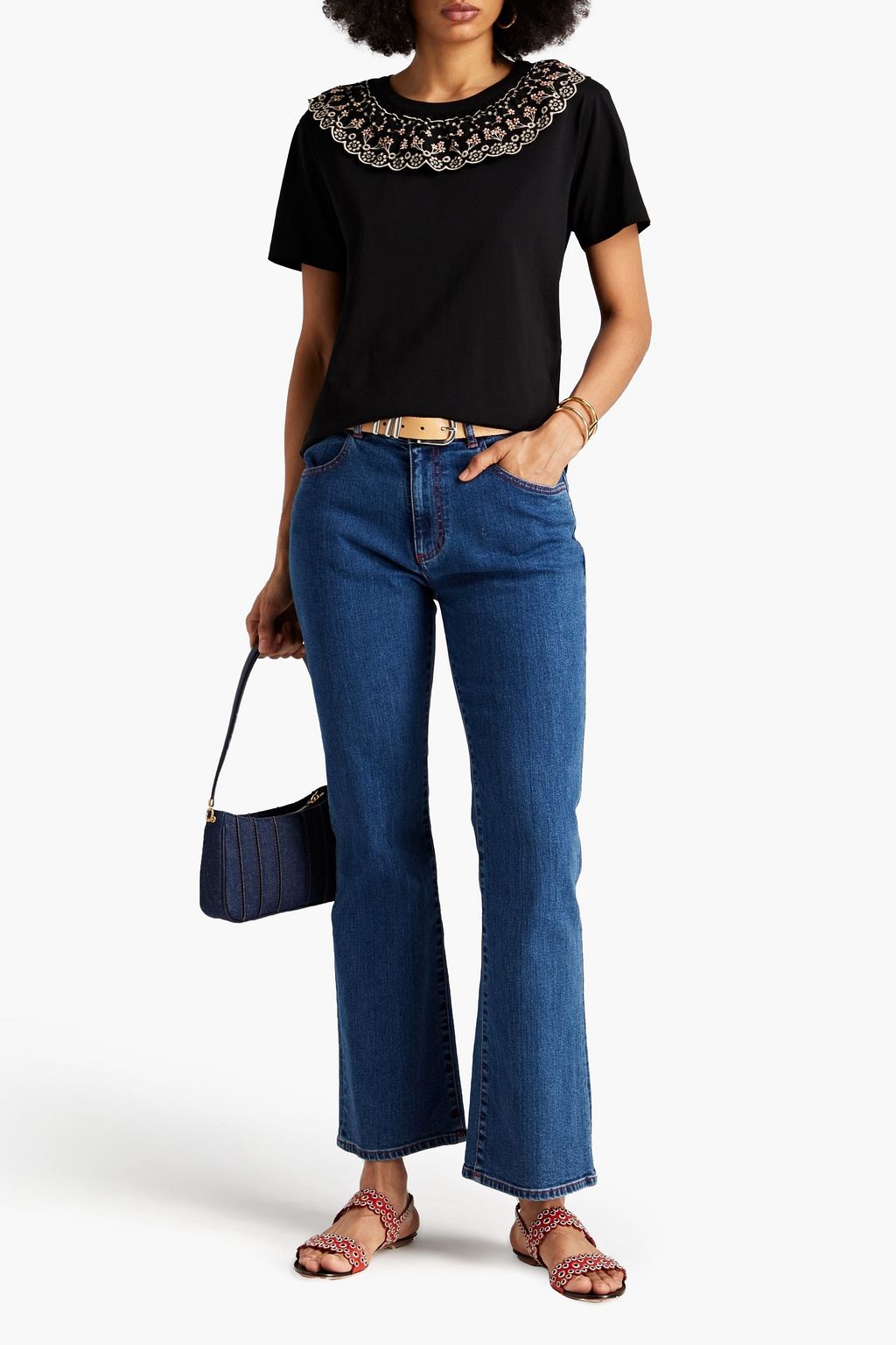 See By ChloÉ Broderie Anglaise Trimmed Cotton Jersey T Shirt The Outnet