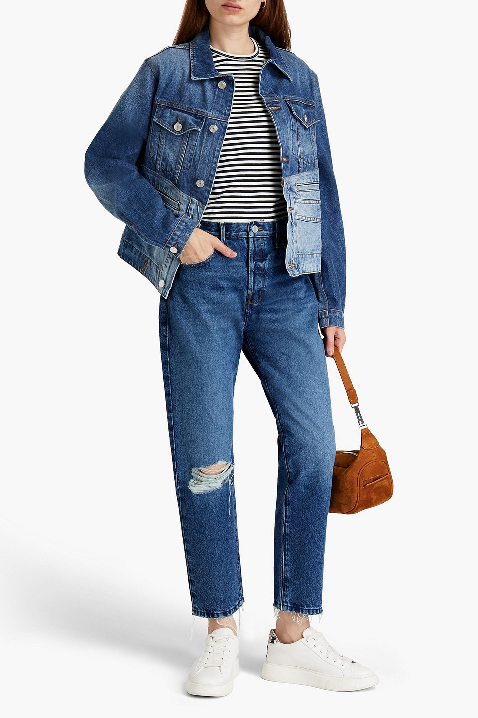 Frame Oversized Faded Denim Jacket In Mid Denim | ModeSens