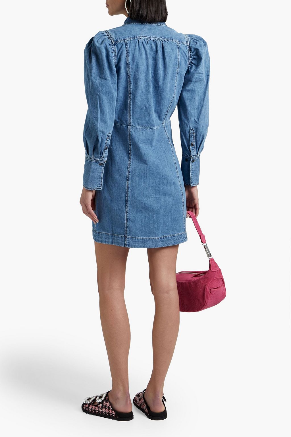 FRAME Ruched denim mini shirt dress | THE OUTNET