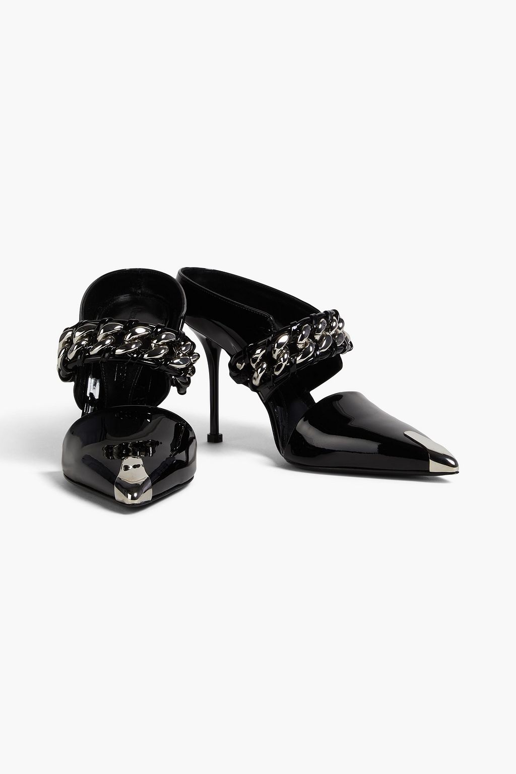 ALEXANDER MCQUEEN Chain-embellished patent-leather mules | THE OUTNET