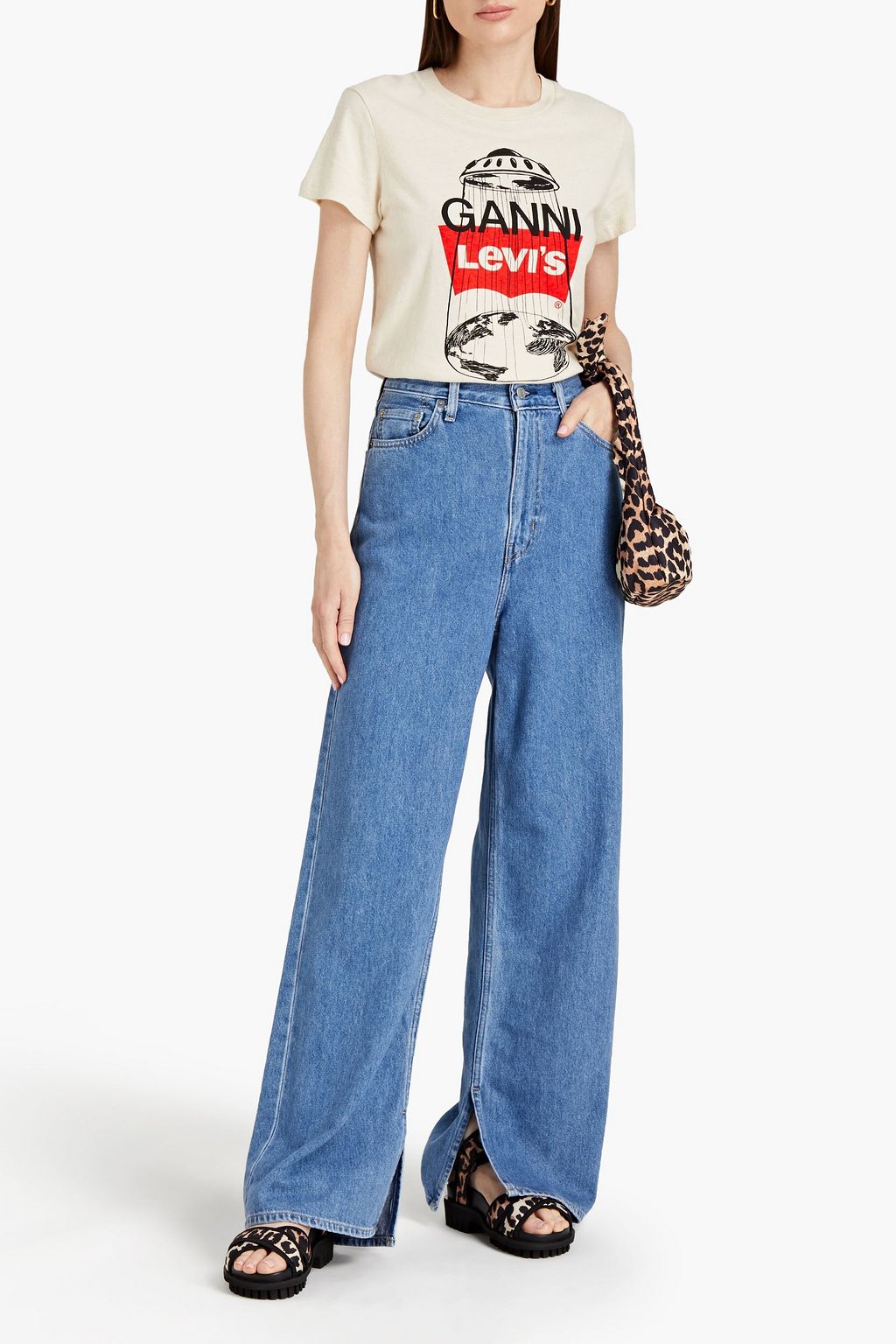 GANNI X LEVI'S Logo-print cotton and hemp-blend jersey T-shirt | THE OUTNET