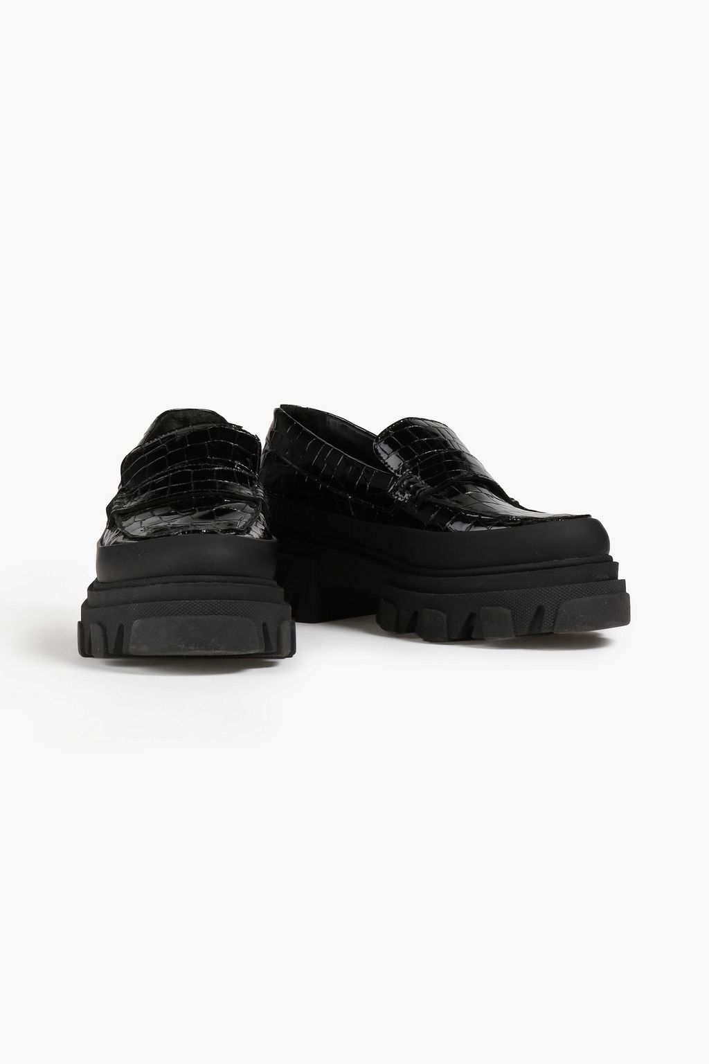 GANNI Croc-effect patent-leather platform loafers | THE OUTNET