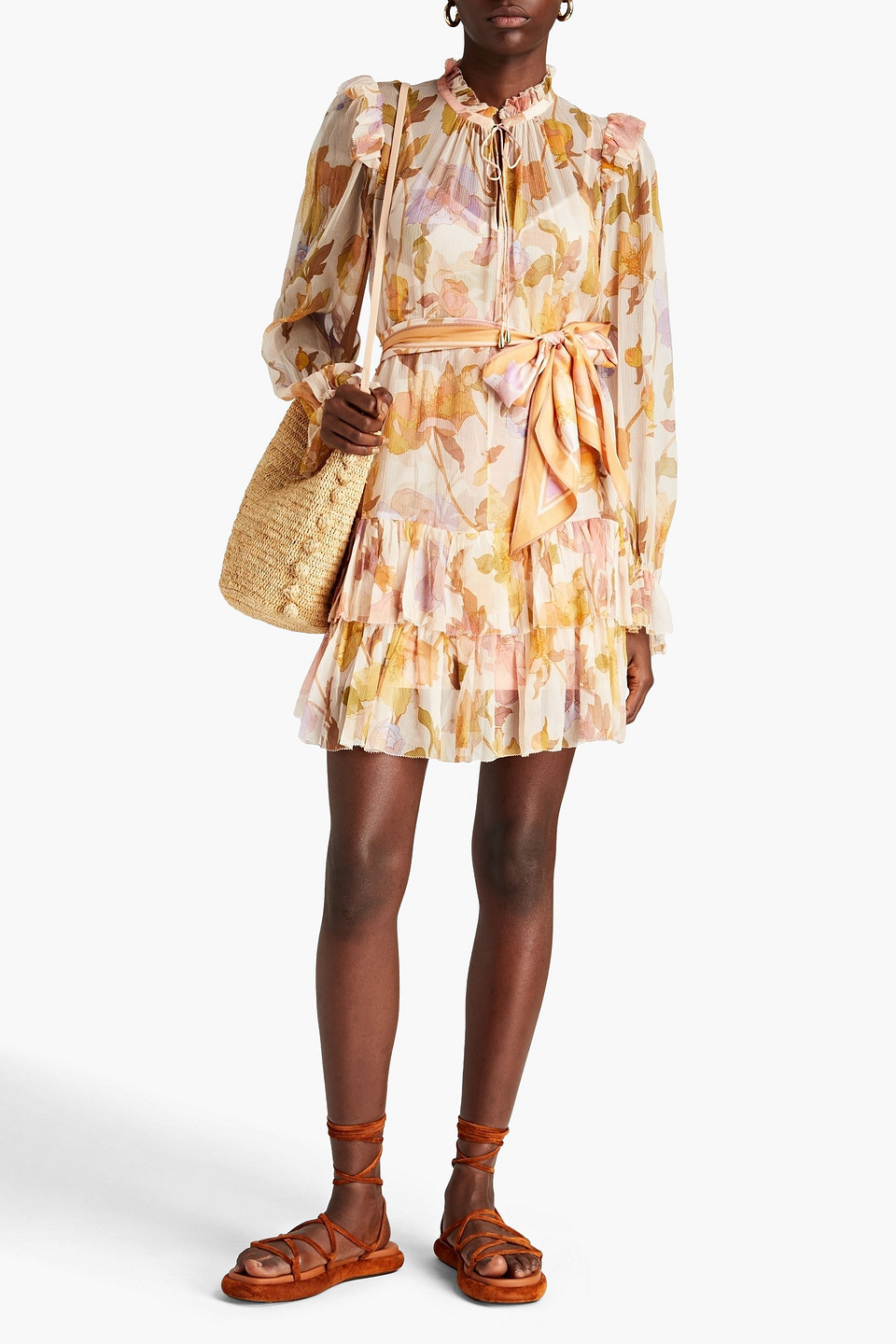 Zimmermann Tempo Ruffled Floral-print Silk-crepon Mini Dress | ModeSens