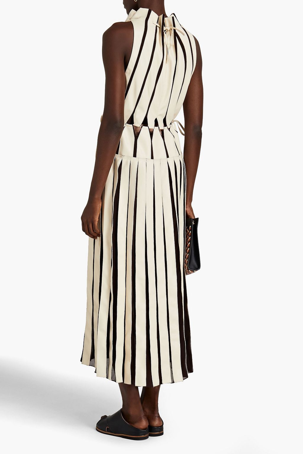 SIMKHAI Yasmin crepe-paneled pleated faux leather midi dress | THE OUTNET