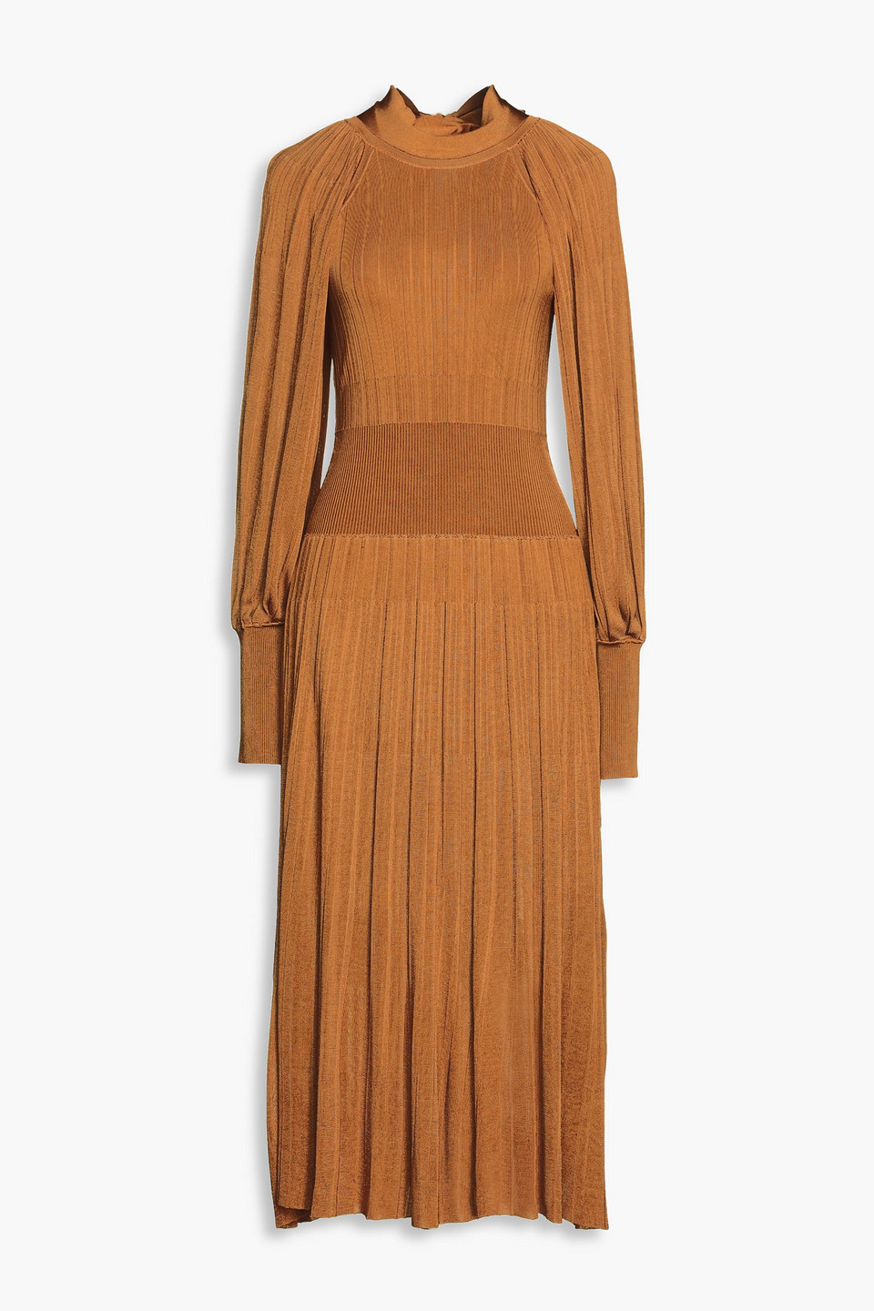 Zimmermann Tie-neck Ribbed-knit Midi Dress In Brown | ModeSens Zimmermann Tie-neck Ribbed-knit Midi Dress In Brown | ModeSens
