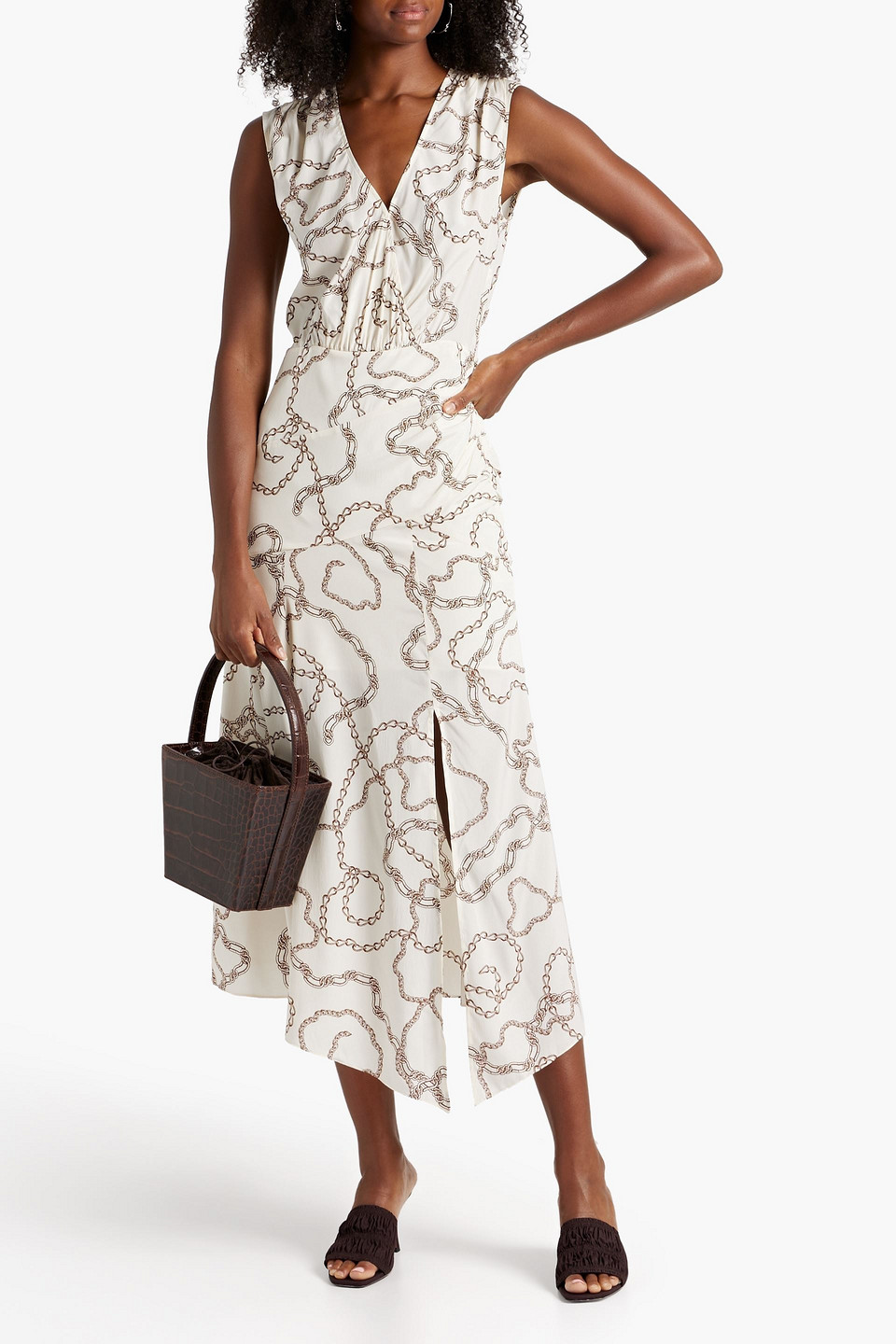 Veronica Beard Wrap-effect Printed Silk-blend Midi Dress In Ecru | ModeSens