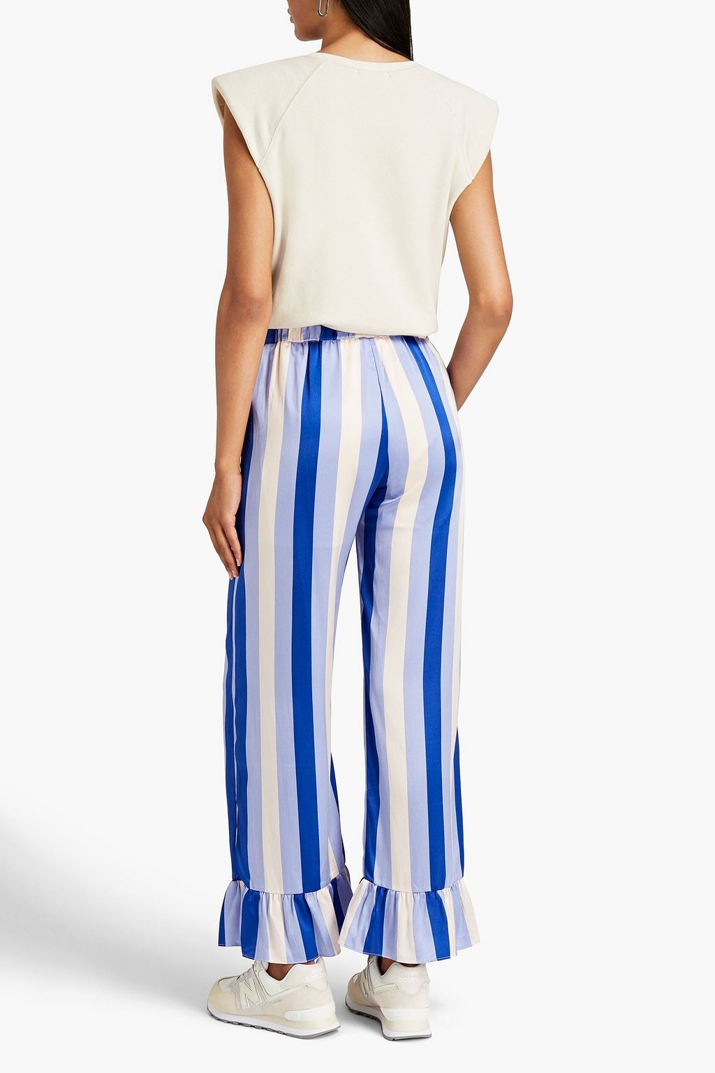 BAUM UND PFERDGARTEN Gathered striped stretch silk-satin straight-leg ...