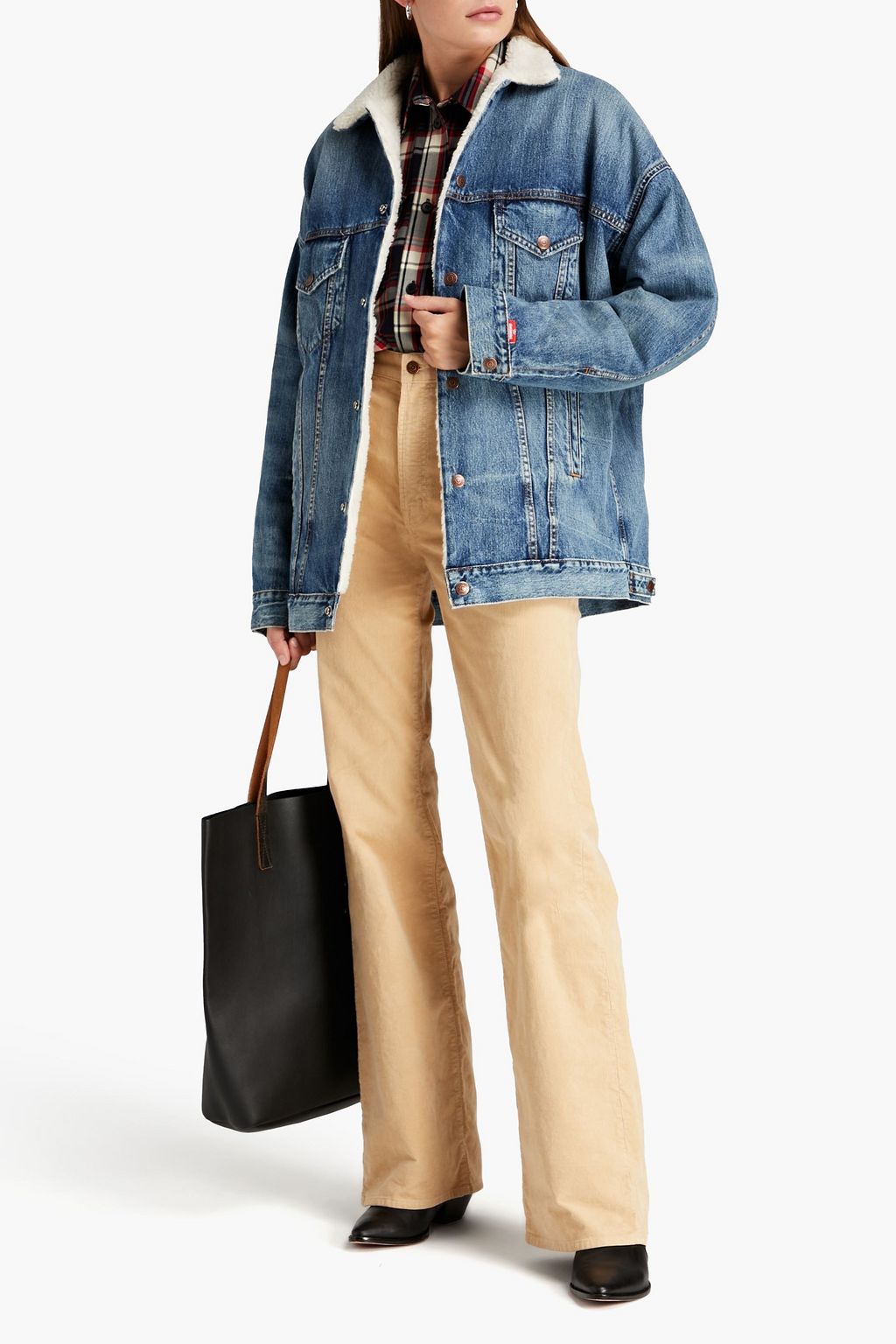 DENIMIST Faux shearling-trimmed faded denim jacket | THE OUTNET