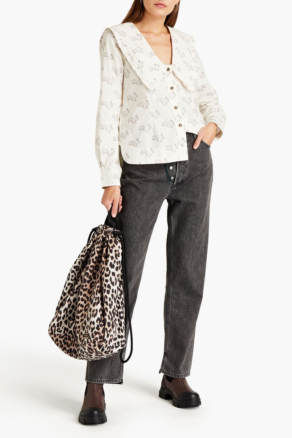 GANNI Button-embellished high-rise straight-leg jeans | THE OUTNET