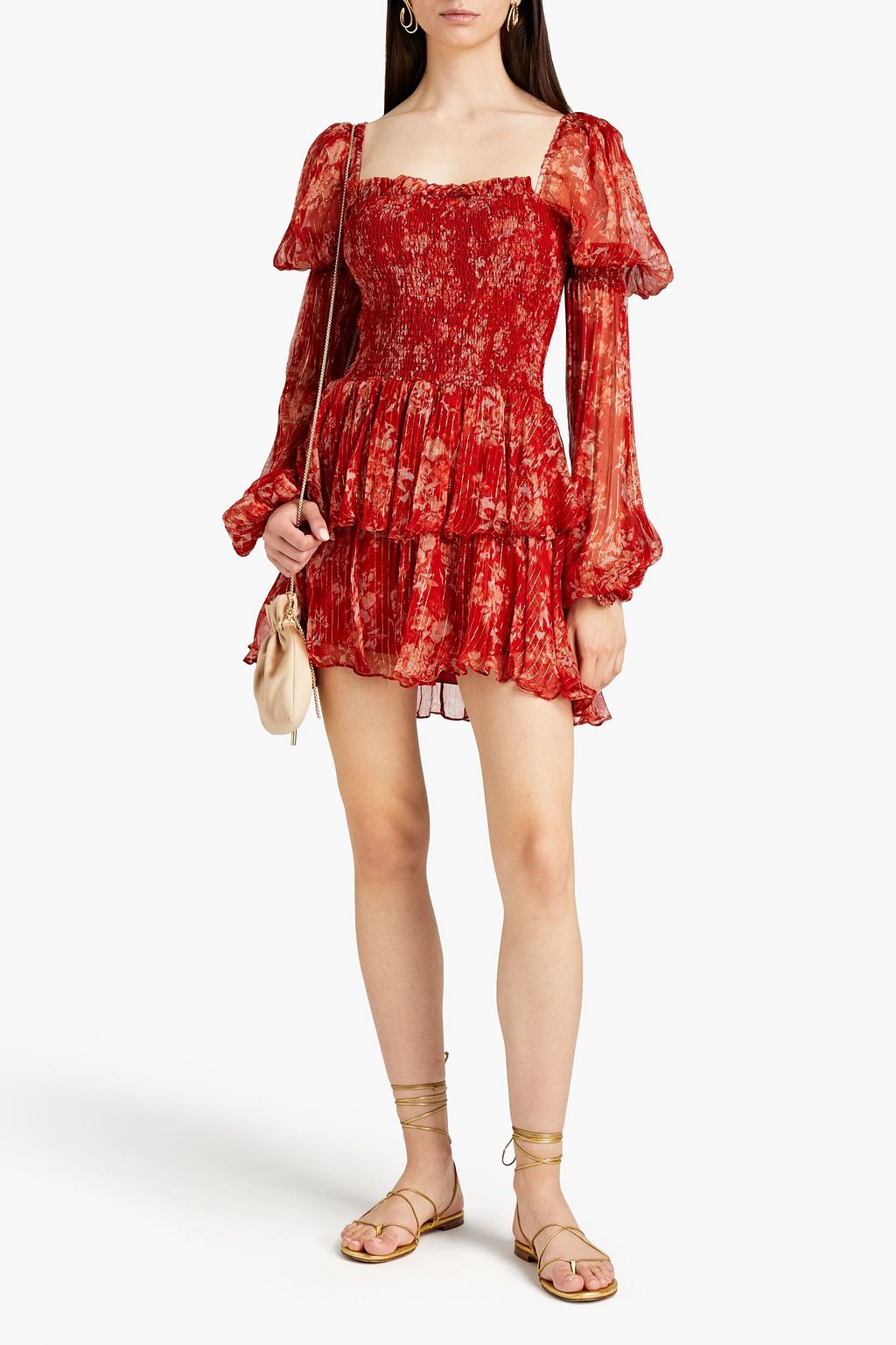 Caroline Constas Alexa Shirred Floral Print Silk And Lurex Blend Crepon