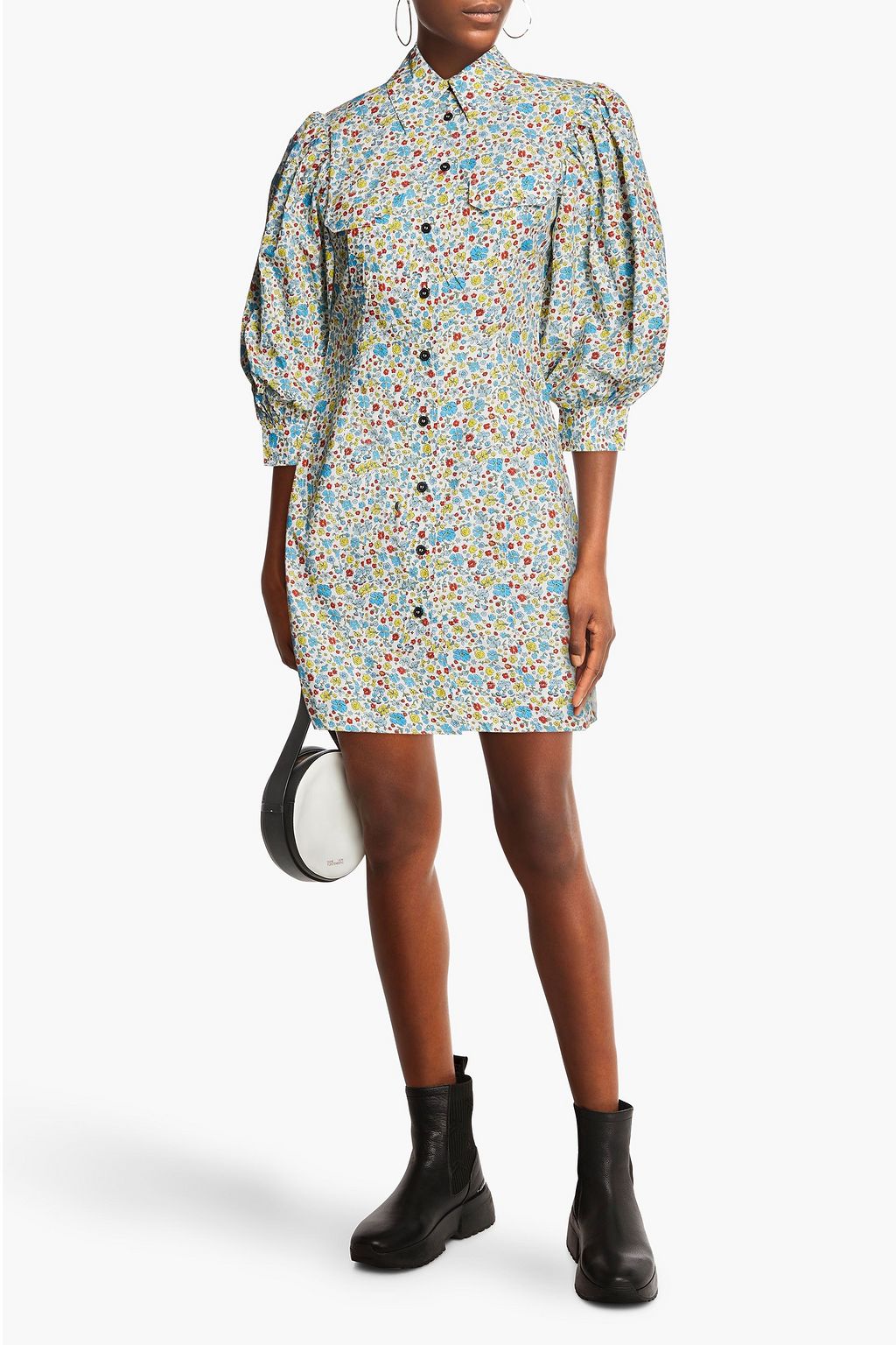 GANNI Floral-print organic cotton-poplin mini dress | THE OUTNET
