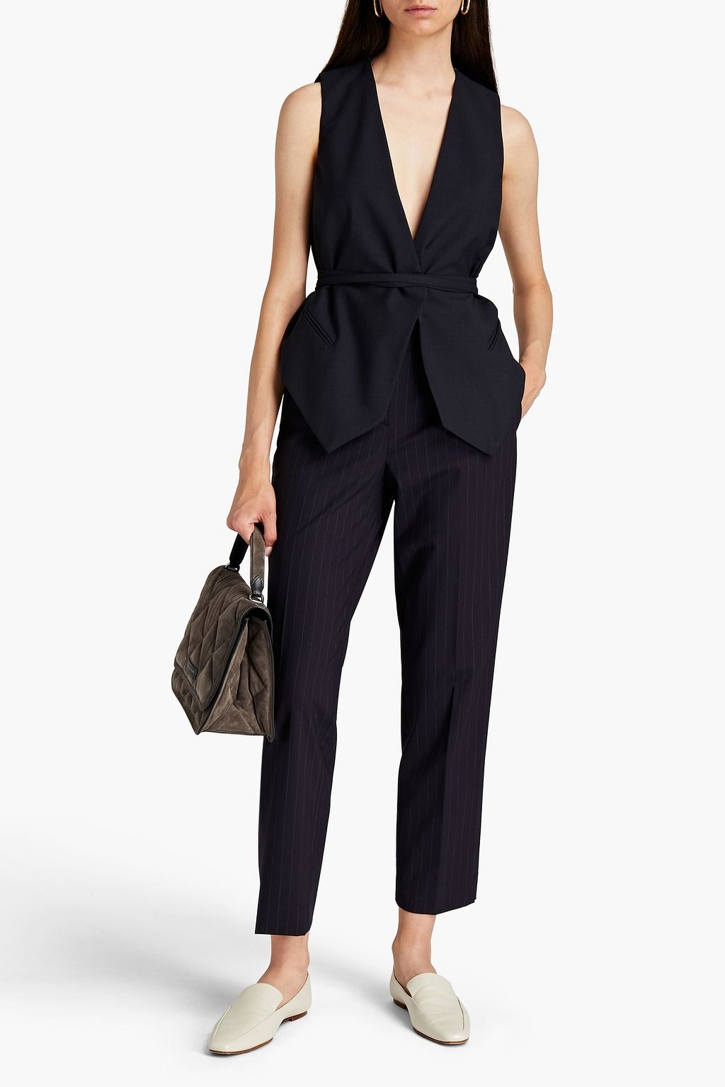 Brunello Cucinelli Bead Embellished Belted Wool Blend Vest The Outnet