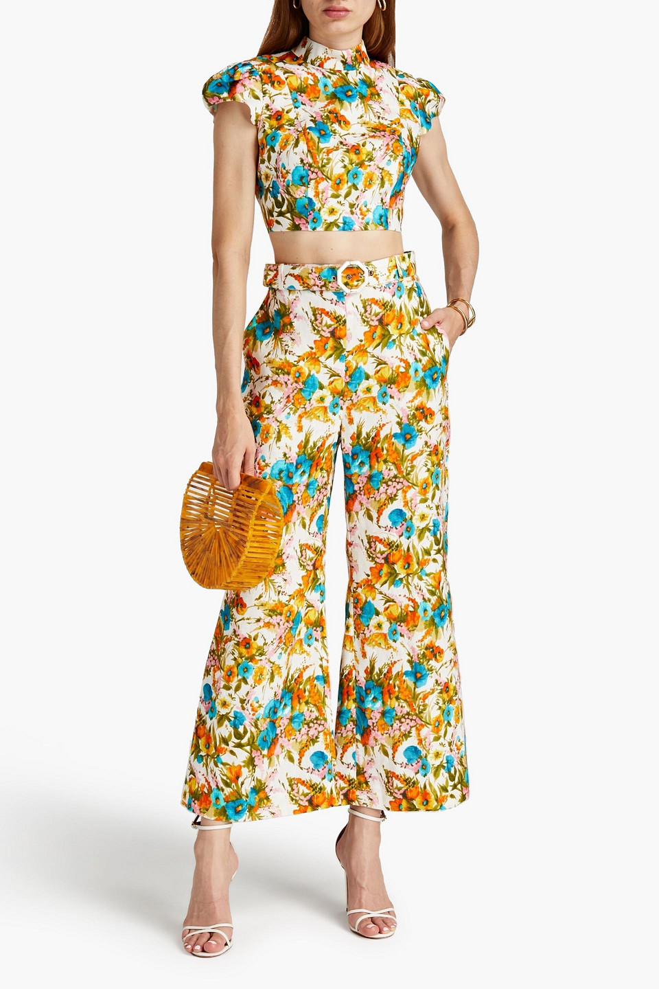Zimmermann Estelle Cropped Floral-print Linen Top In Yellow | ModeSens