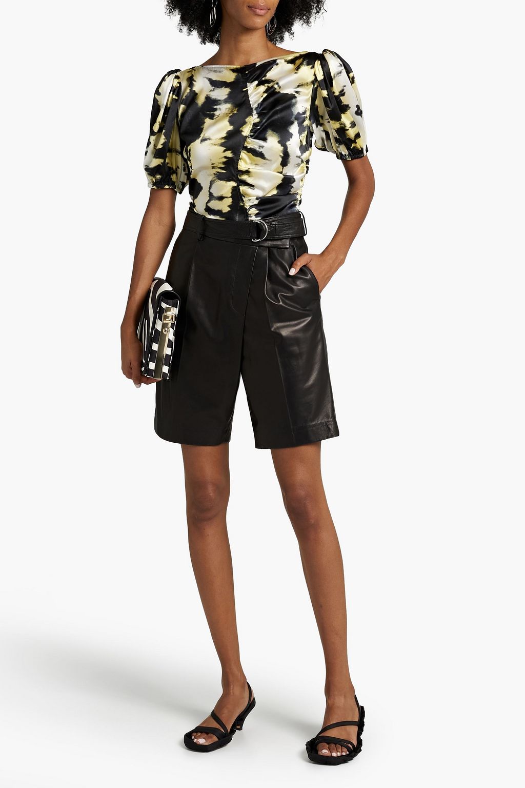 GANNI Gathered printed silk-blend top | THE OUTNET